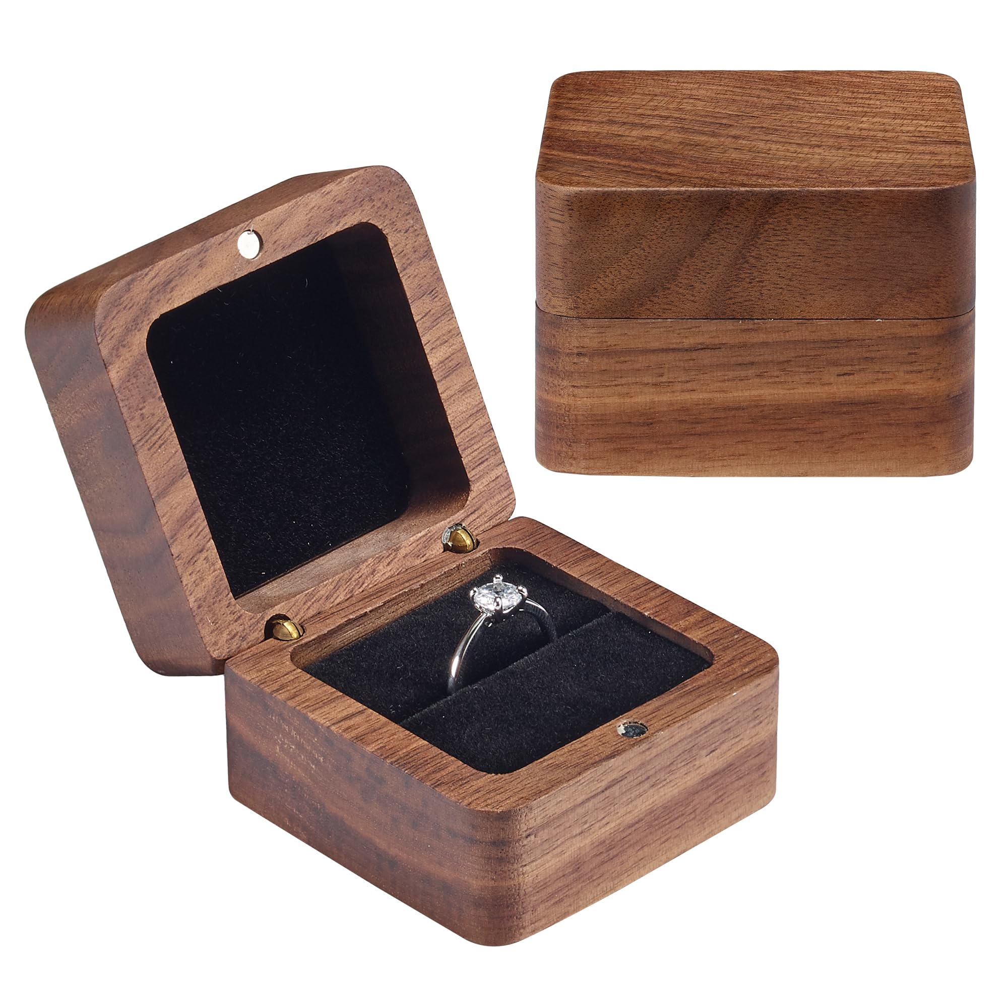 DOZNOZRI Small Ring Box Wood Engagement Ring Box Holder with Single ...