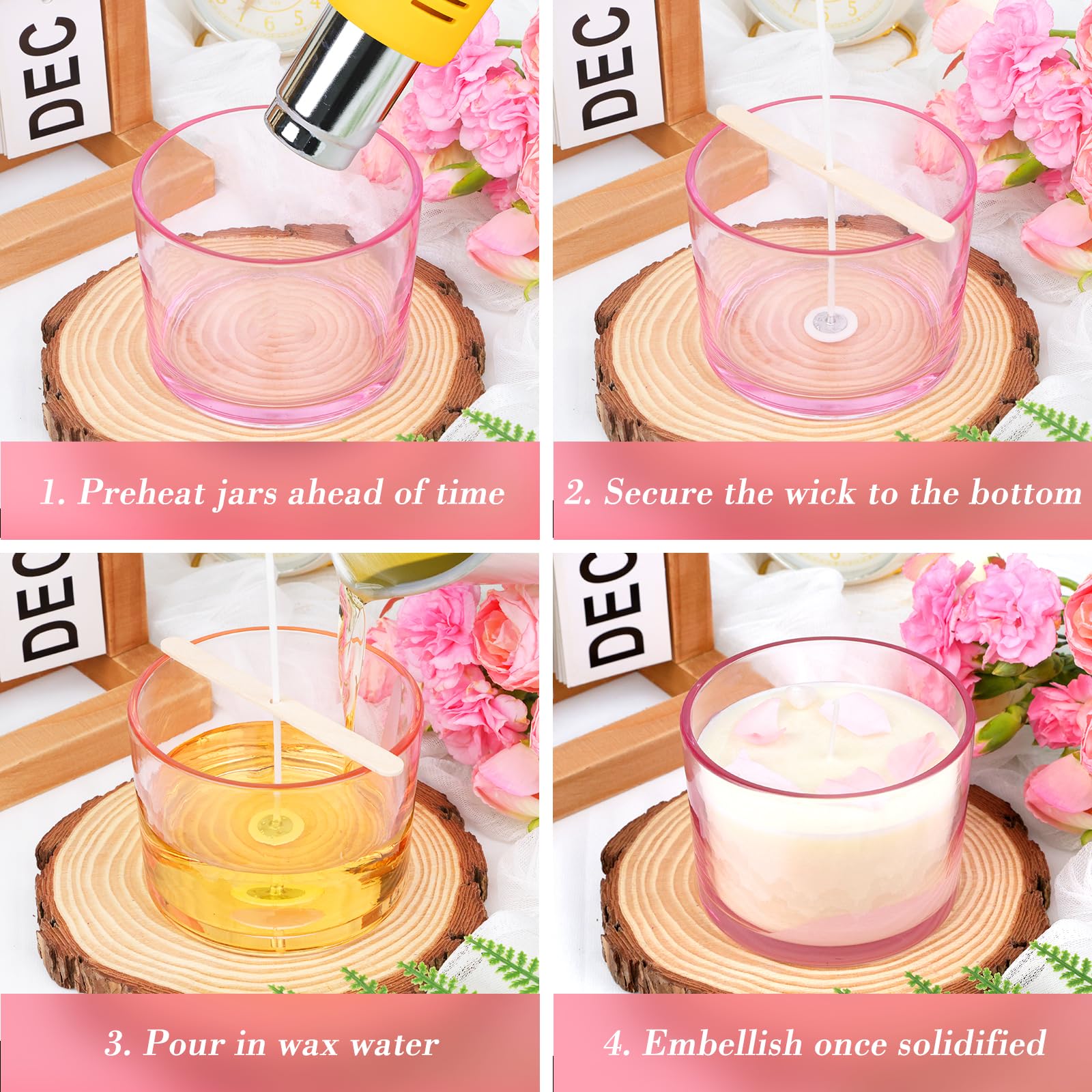 Snapklik.com : CONNOO 8 Pack 12 OZ Pink Glass Wide Mouth Candle Jars ...