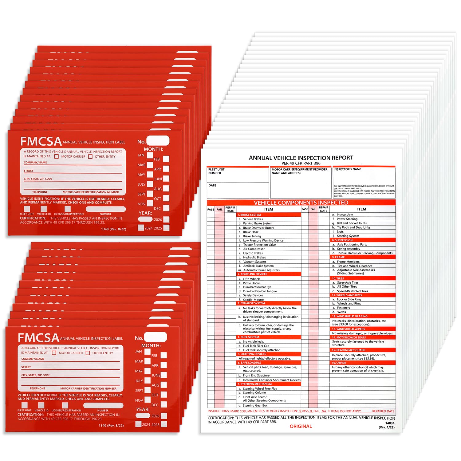 Amazon.com : 25 Pack Annual Vehicle Inspection Report Forms, with Red ...