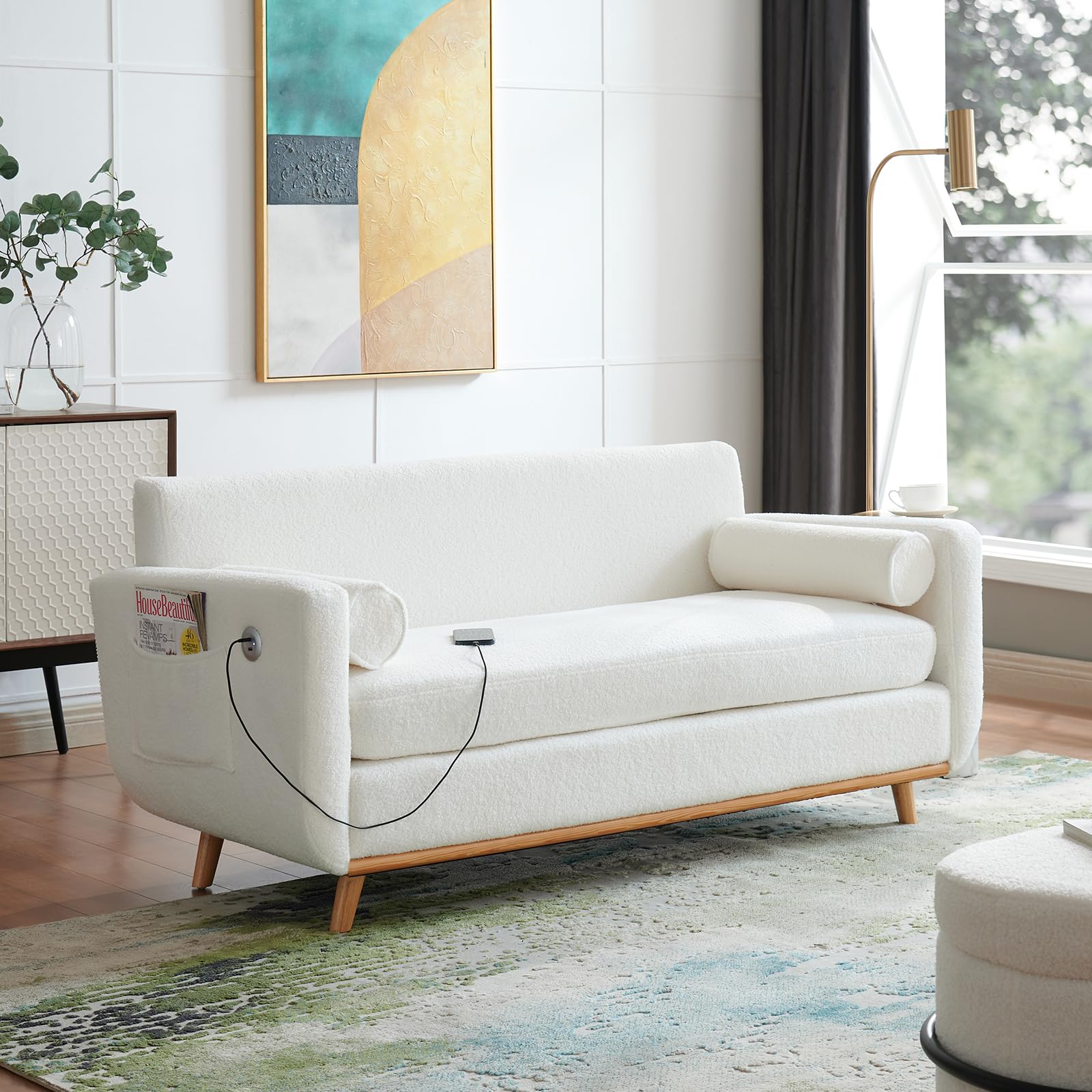 White Sofa Cover With Wooden Table