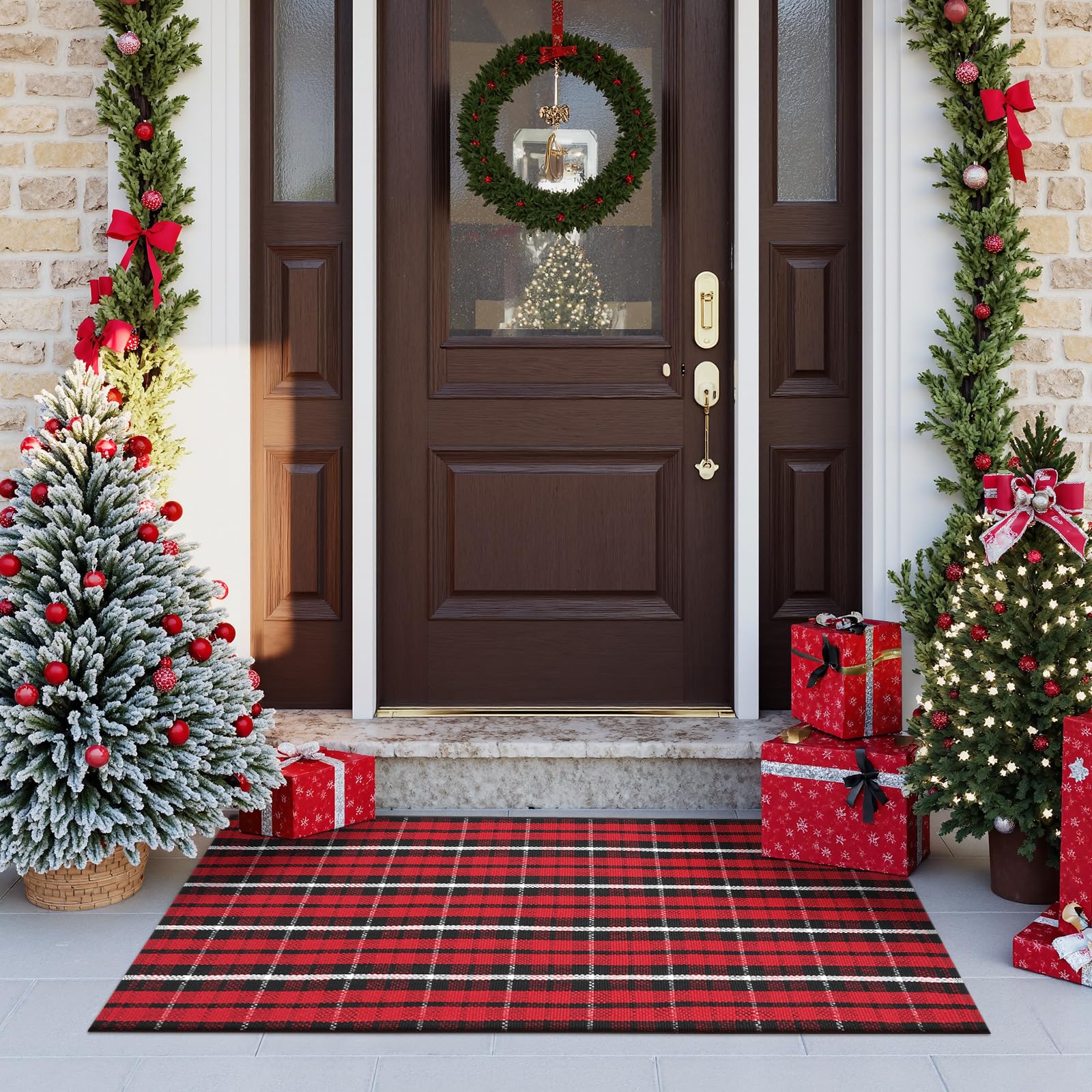Amazon.com: Sungea Buffalo Plaid Outdoor Rug Runner 24"x 51",Christmas ...