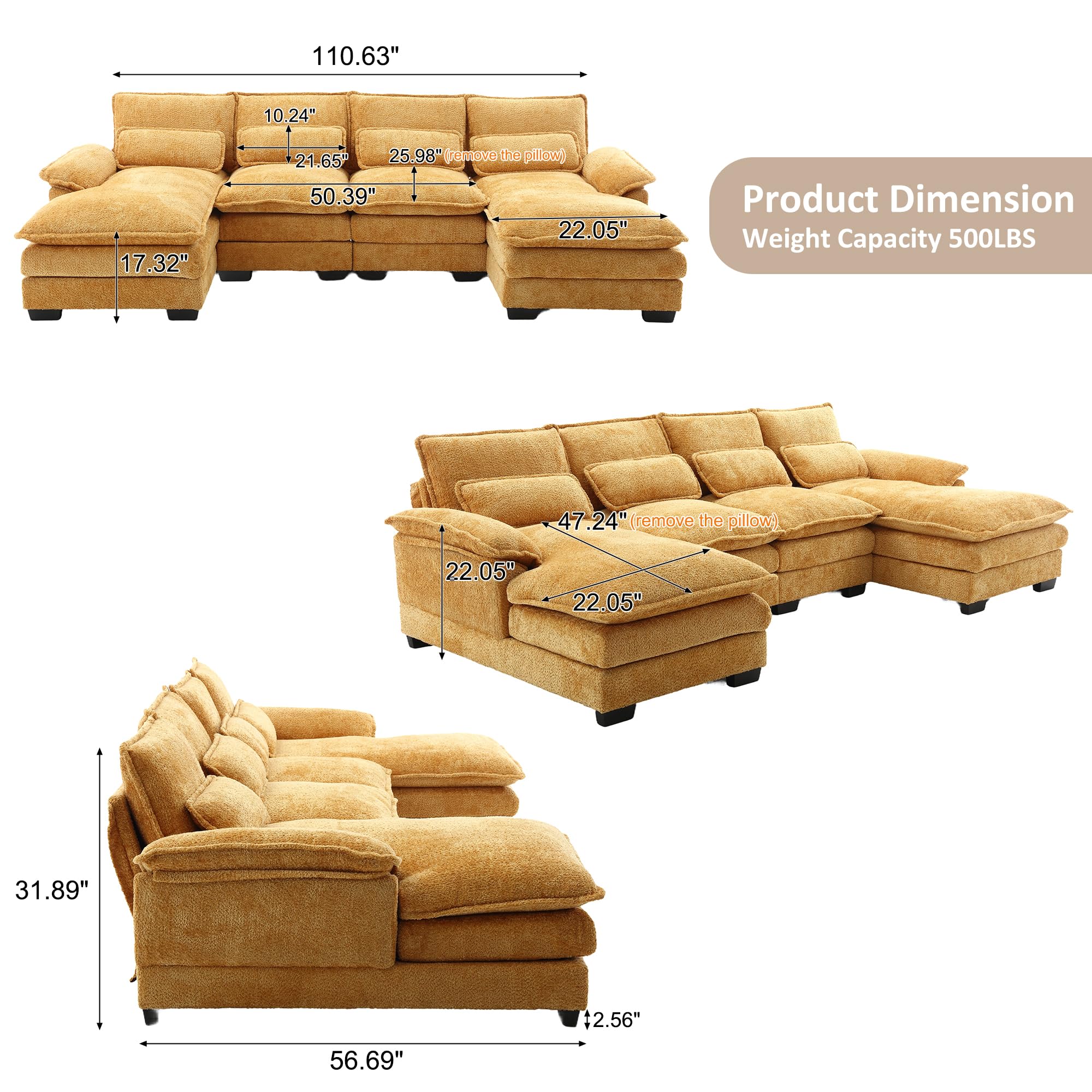 Tmsan Modular Sectional Sofa, 110.63" Chenille Sectional Couches for ...