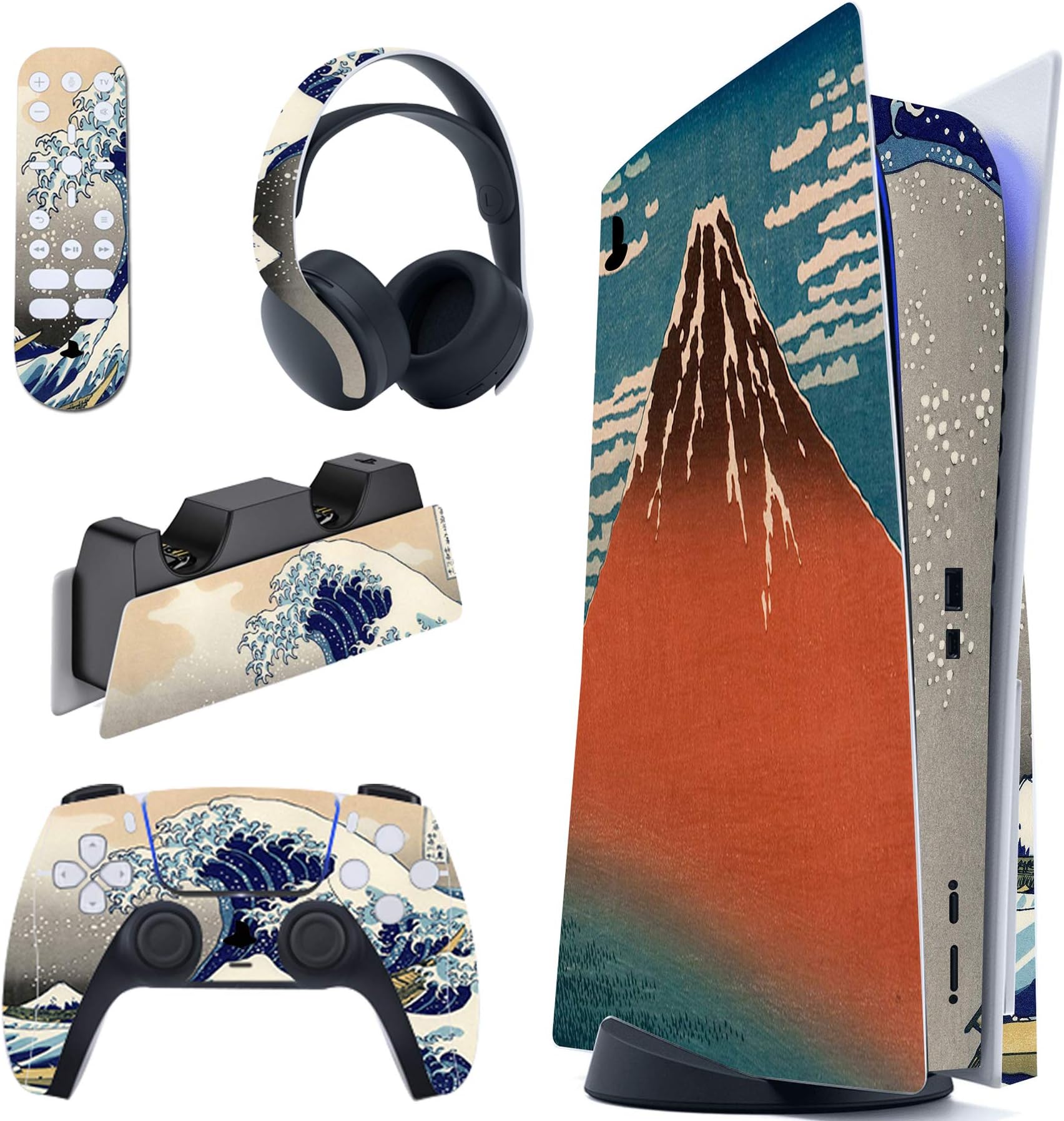 Amazon.com: PlayVital The Great Wave Full Set Skin Decal for ps5 ...
