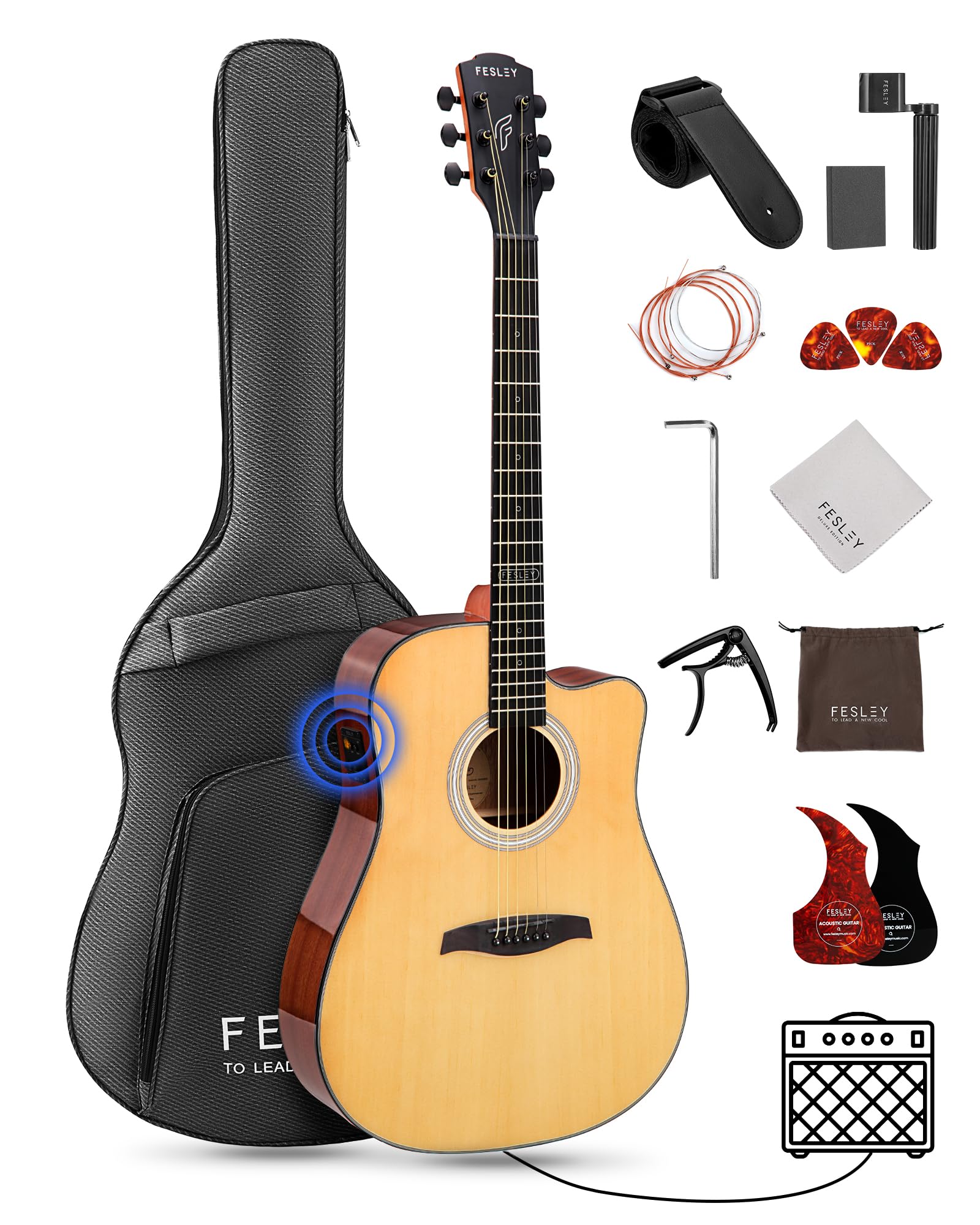 Amazon.com: Fesley Acoustic Electric Guitar Kit: 41" 6 String Acoustic ...