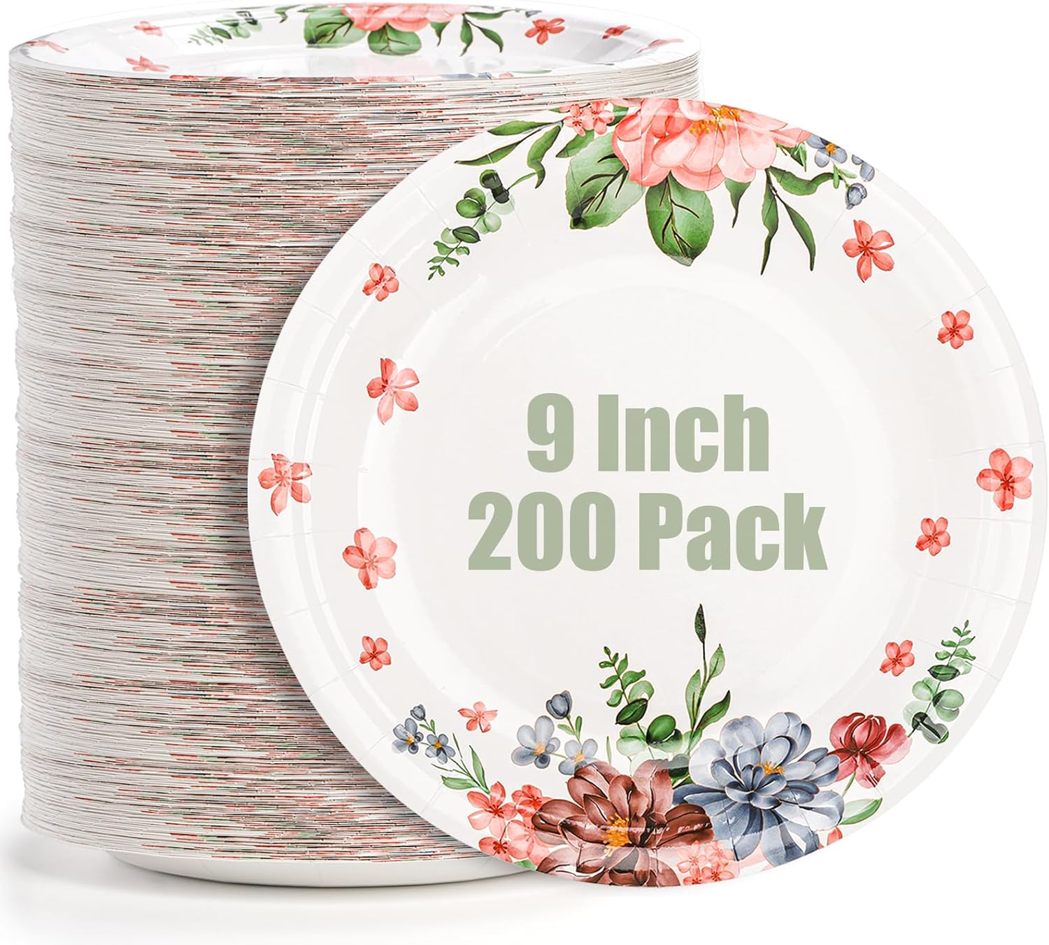 yarlung 200 Pack 9 Inch Disposable Paper Plates, Soak Proof Light ...