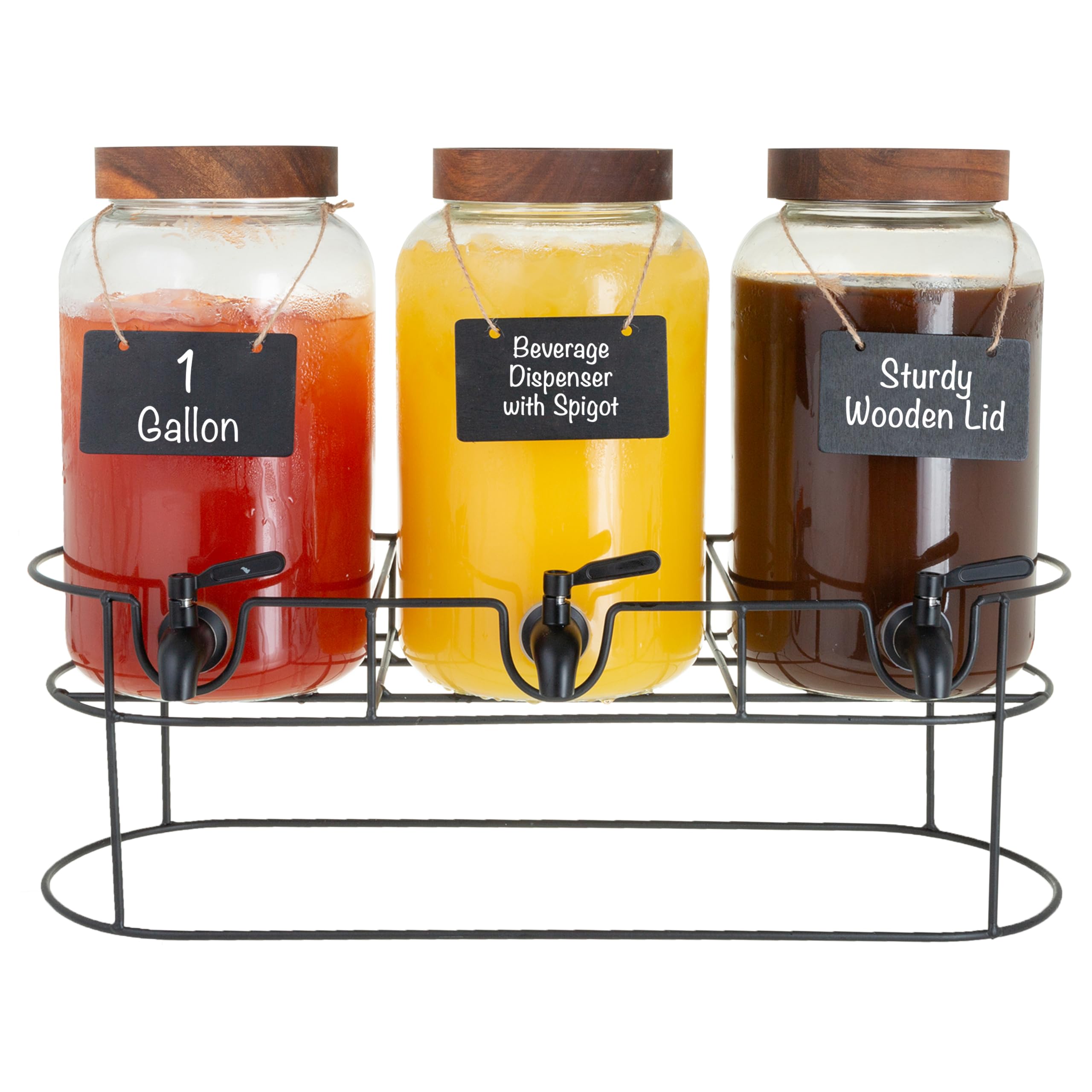 Ilyapa Glass Drink Dispensers for Parties with Stand - 3 Pack, 1 Gallon ...