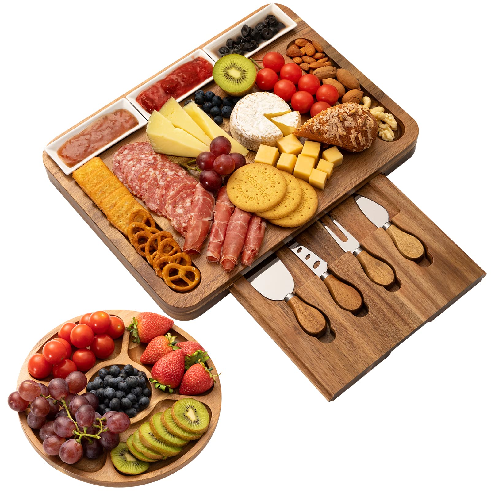 Amazon.com | Oyydecor Cheese Board and Knife Set Large Acacia Wooden ...