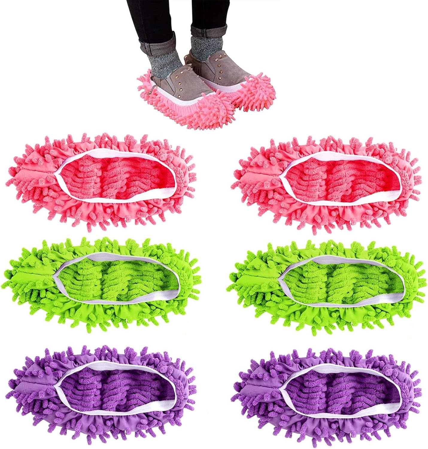 3 Pairs (6 Pieces) Mop Slippers for Floor Cleaning, Clean Slippers ...