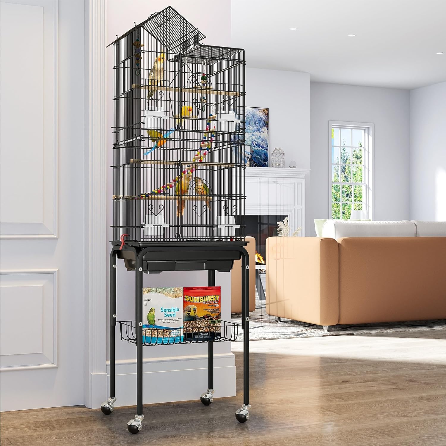 Amazon.com: 62 Inch Metal Bird Cage Large Cages for Parrot with Roof ...