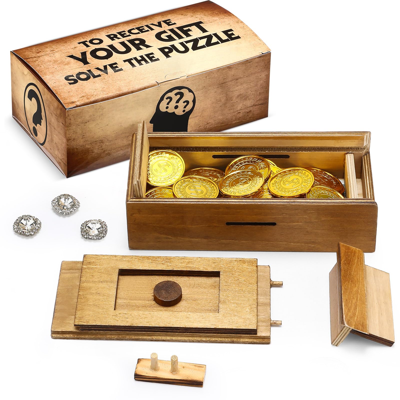 Amazon.com: Gejoy Secret Puzzle Box Cash Gift Box Wooden Puzzle Box for ...