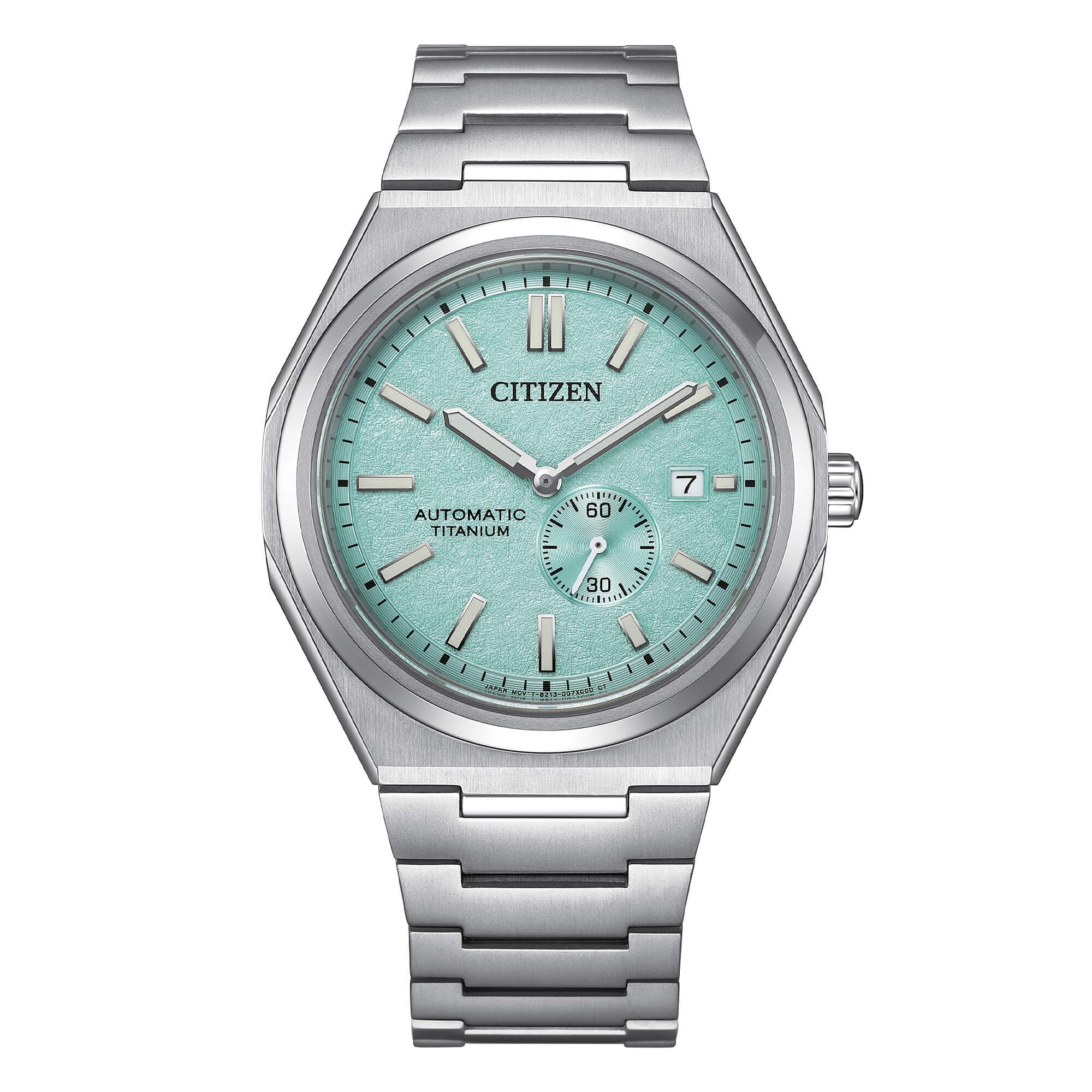 Citizen automatic Super Titanium men's watch with turquoise background ...
