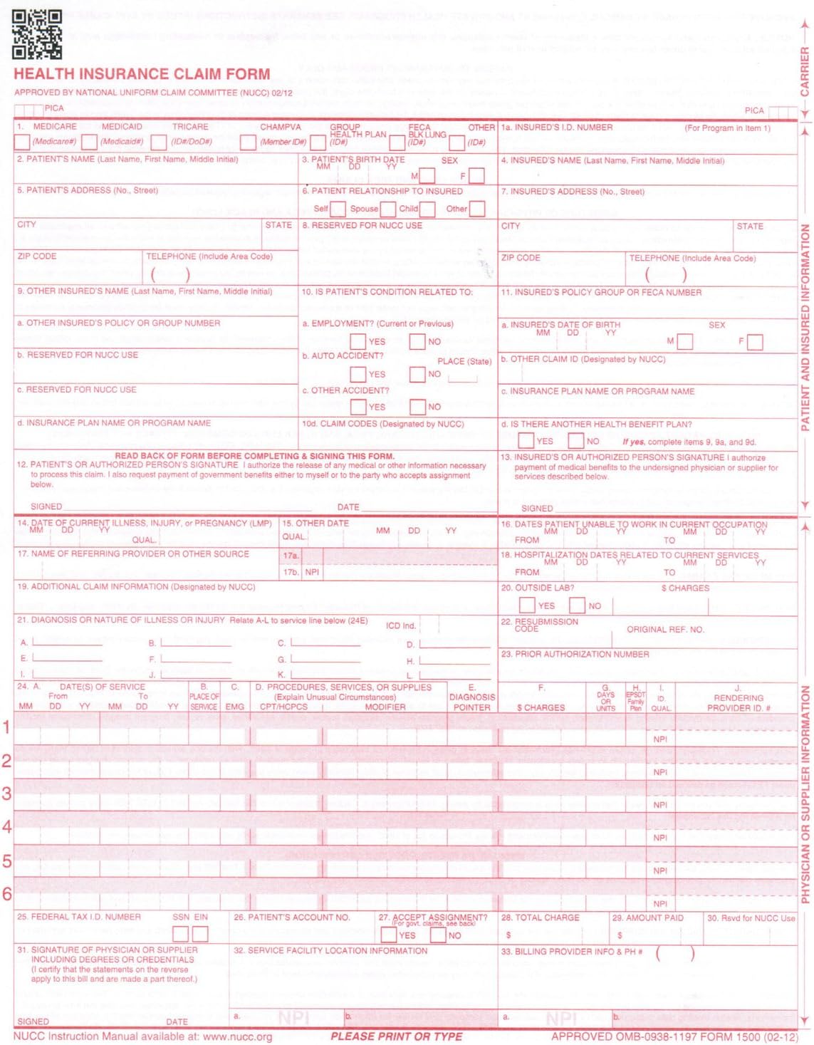 Amazon.com : (Pack of 500) CMS 1500 Forms, HCFA 1500 Forms, Health ...