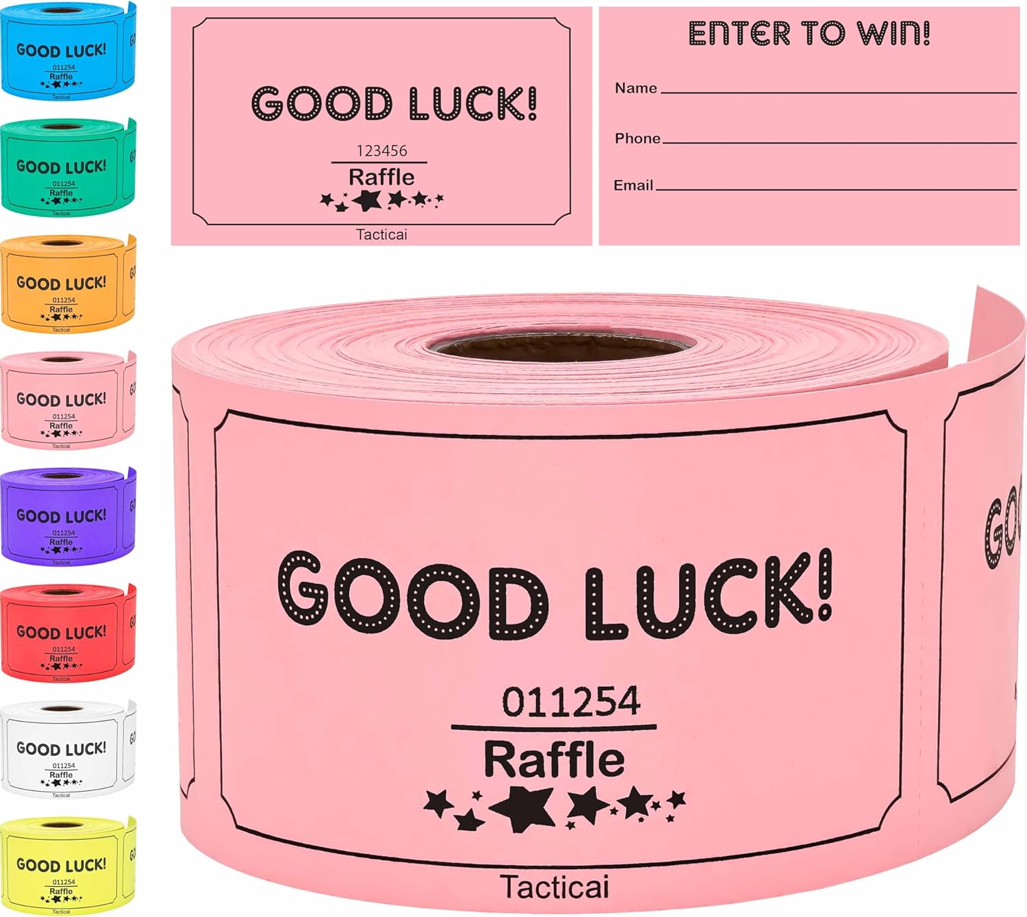 Amazon.com : Tacticai 250 Raffle Tickets, Pink (8 Color Selection ...