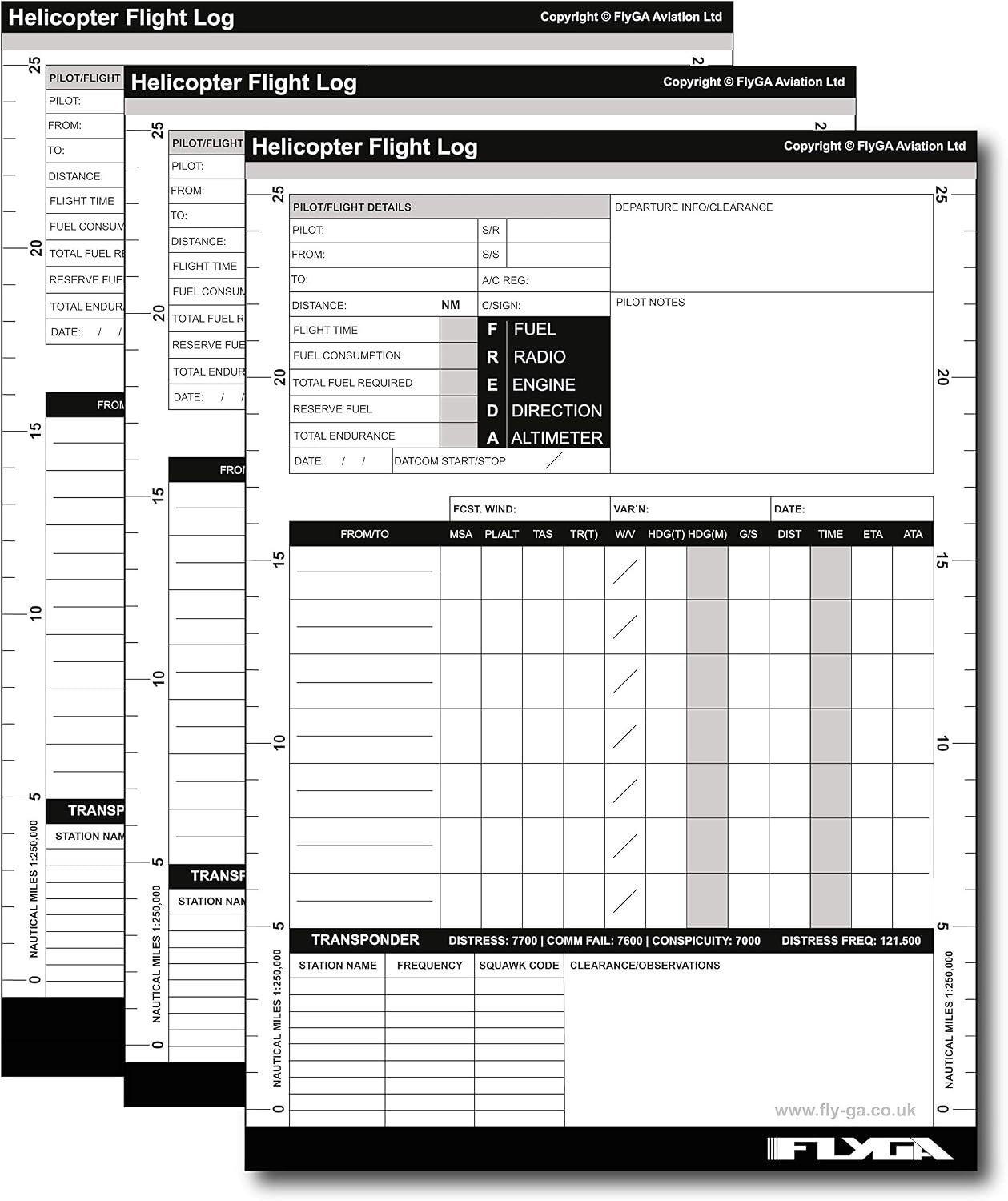 FlyGA A5 VFR Helicopter Log Pad (Flight Plog Book) - 3 Pack - For PPL(H ...