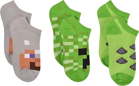 Amazon.com: Minecraft Calcetines de corte bajo para niños, paquete de 6 ...