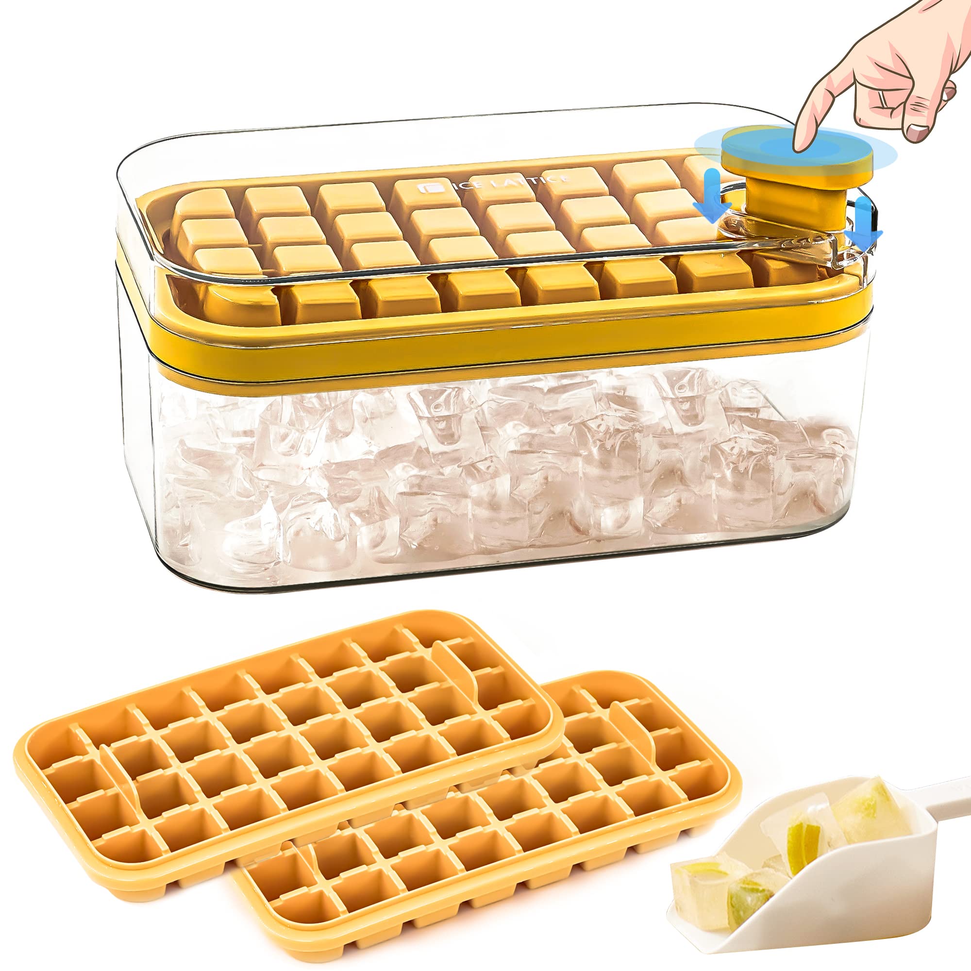 Ice Cube Tray with Lid and Bin for Freezer 64 Cube Ice Cube Tray Stackable Easy Release Ice Cube ...