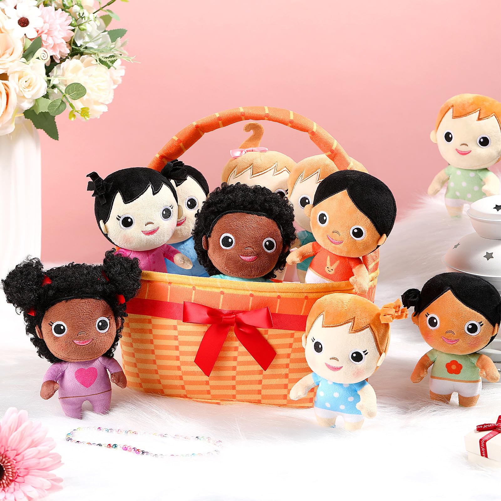 Snapklik.com : Basket Plush Baby Dolls, Set Of 10 Soft Multicultural ...