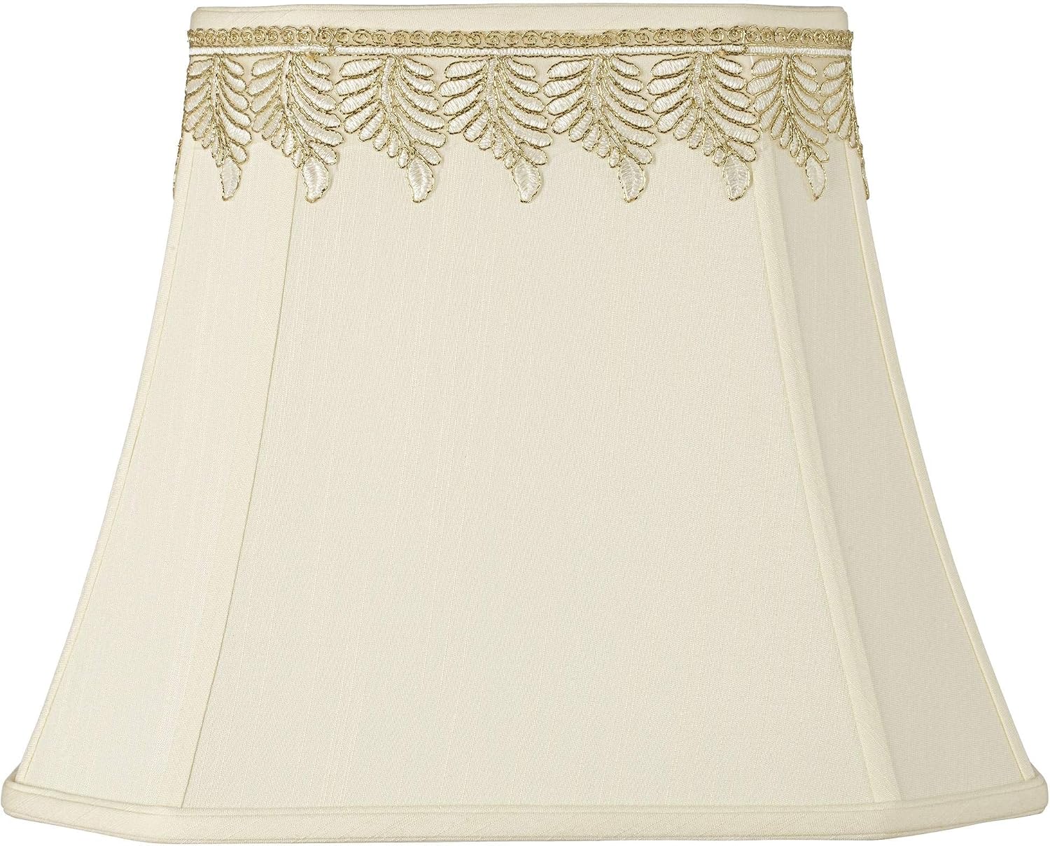 Creme Fabric Medium Rectangle Lamp Shade with Embroidered Leaf Trim 10 ...