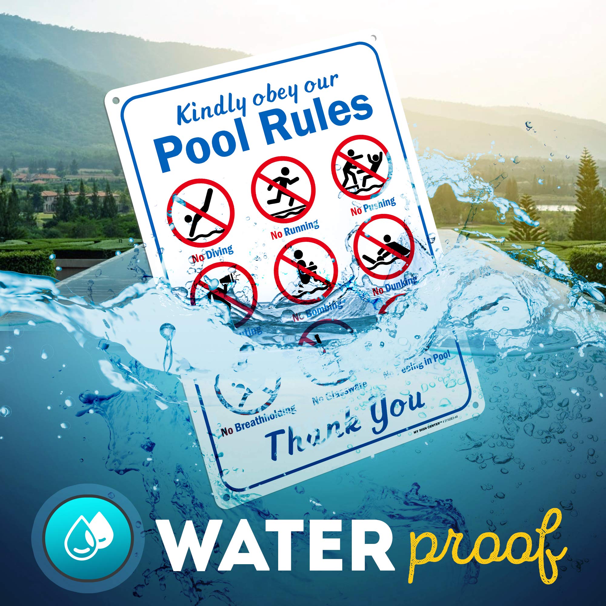 Kindly Obey Swimming Pool Safety Sign, Swim at Your Own Risk, 10” x 14 ...