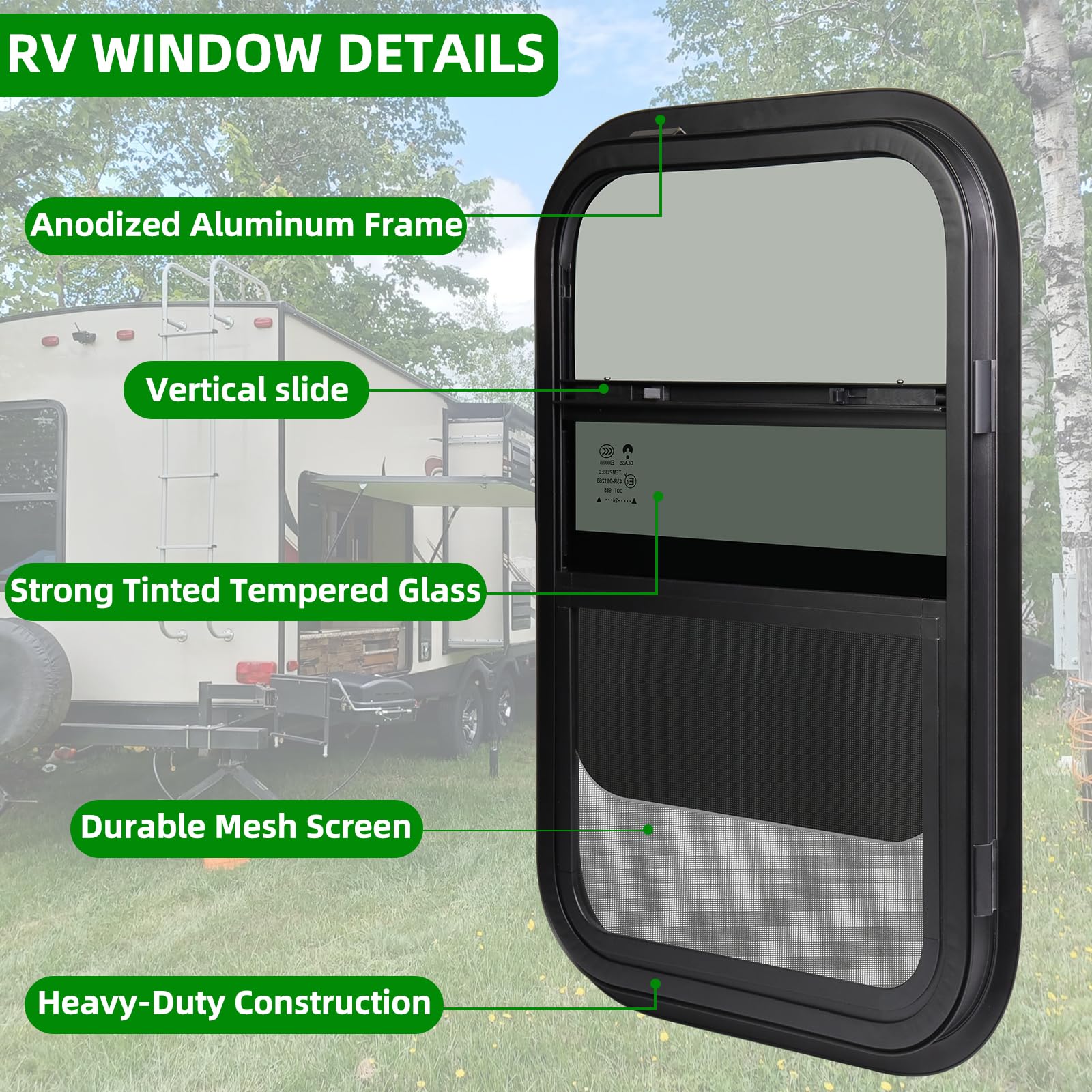 Snapklik.com : 2 Pack RV Window,12" W X 22" H Vertical Sliding ...