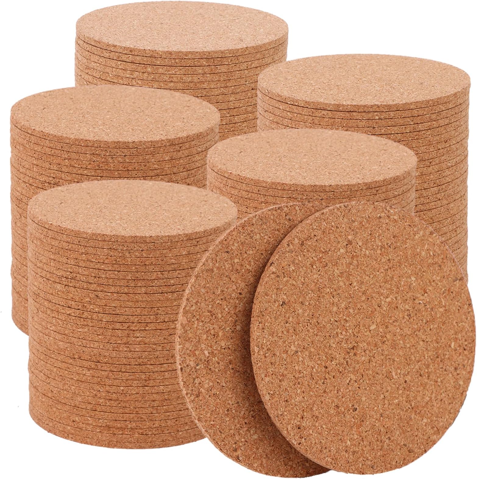 Amazon.com: Yaomiao 100 Pcs Cork Coaster Bulk 4 Inch Wooden Coaster Set ...