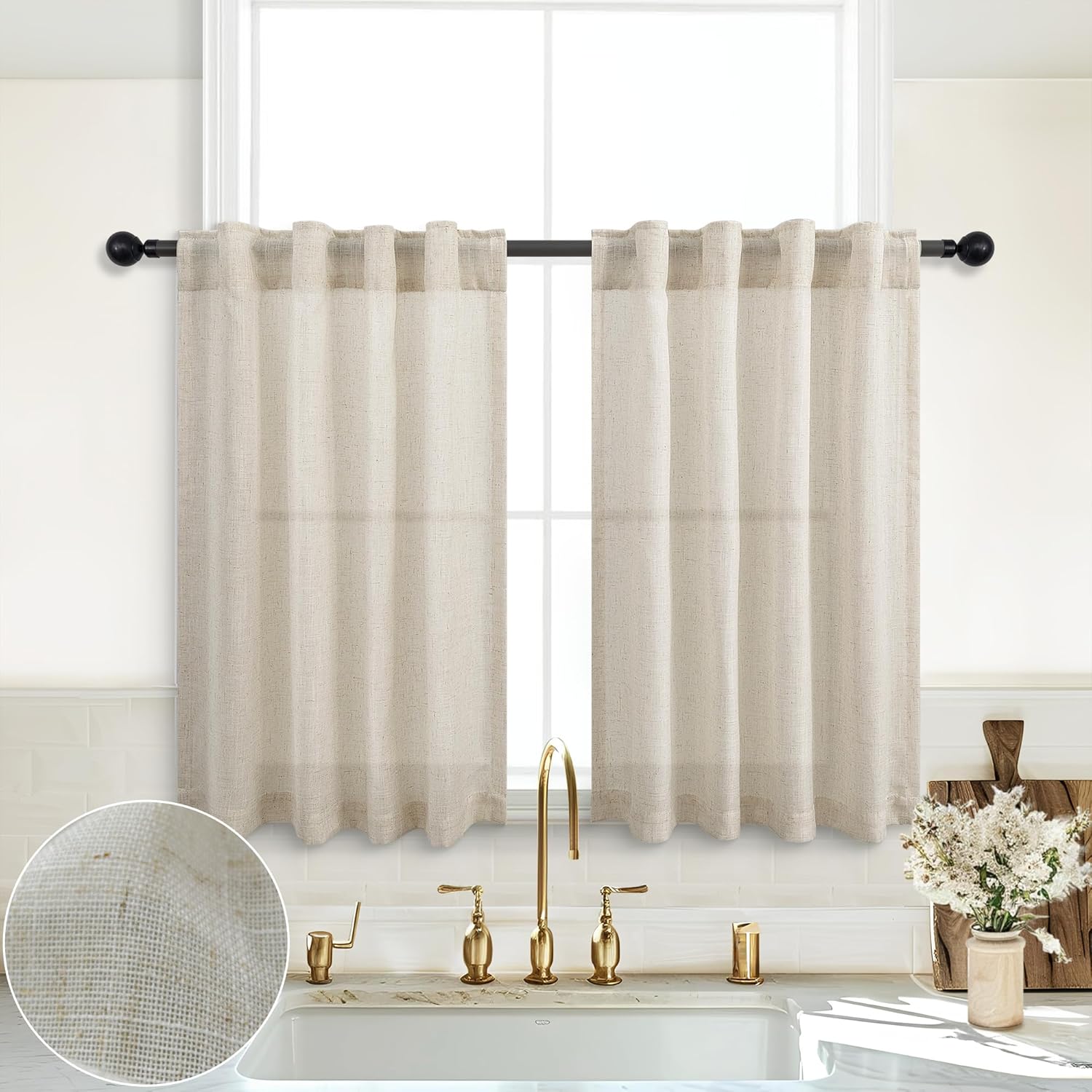 Amazon.com: KOUFALL Kitchen Window Curtains Over Sink,Privacy Sheer ...