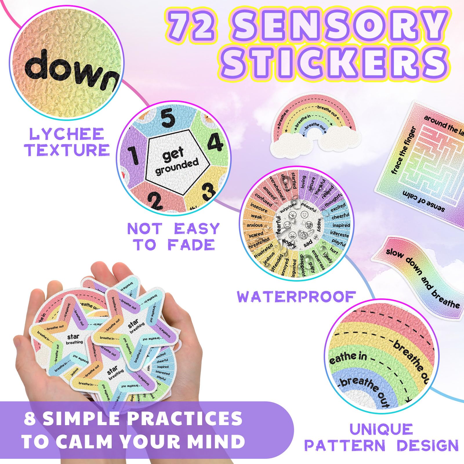 Snapklik.com : Libima 72 Pieces Anxiety Sensory Stickers Textured ...