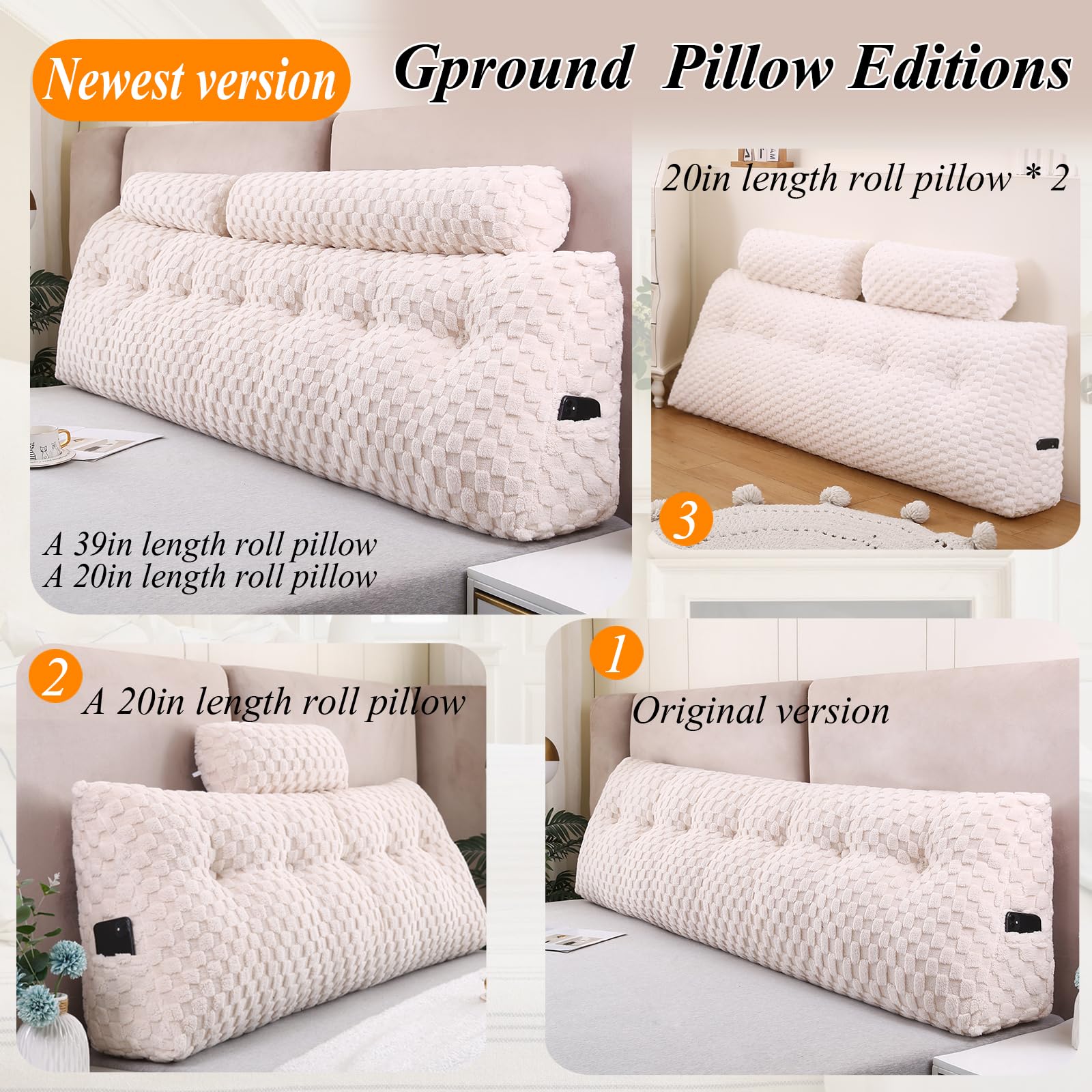 Gpround Wedge Headboard Pillows + A Long and Short Head Roll Pillows ...