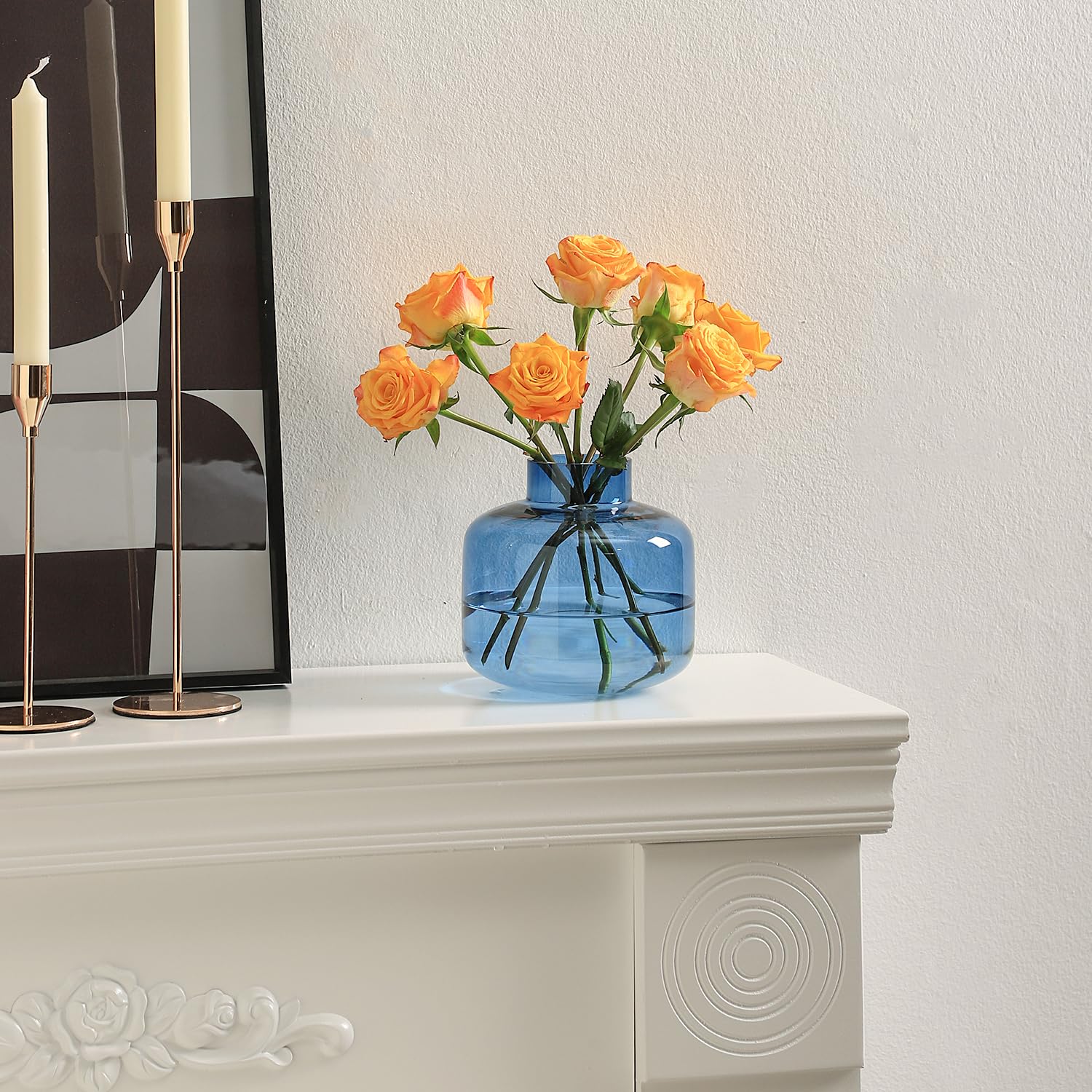 Snapklik.com : Short Glass Vase, Blue Glass Vase, Short Flower Vase ...