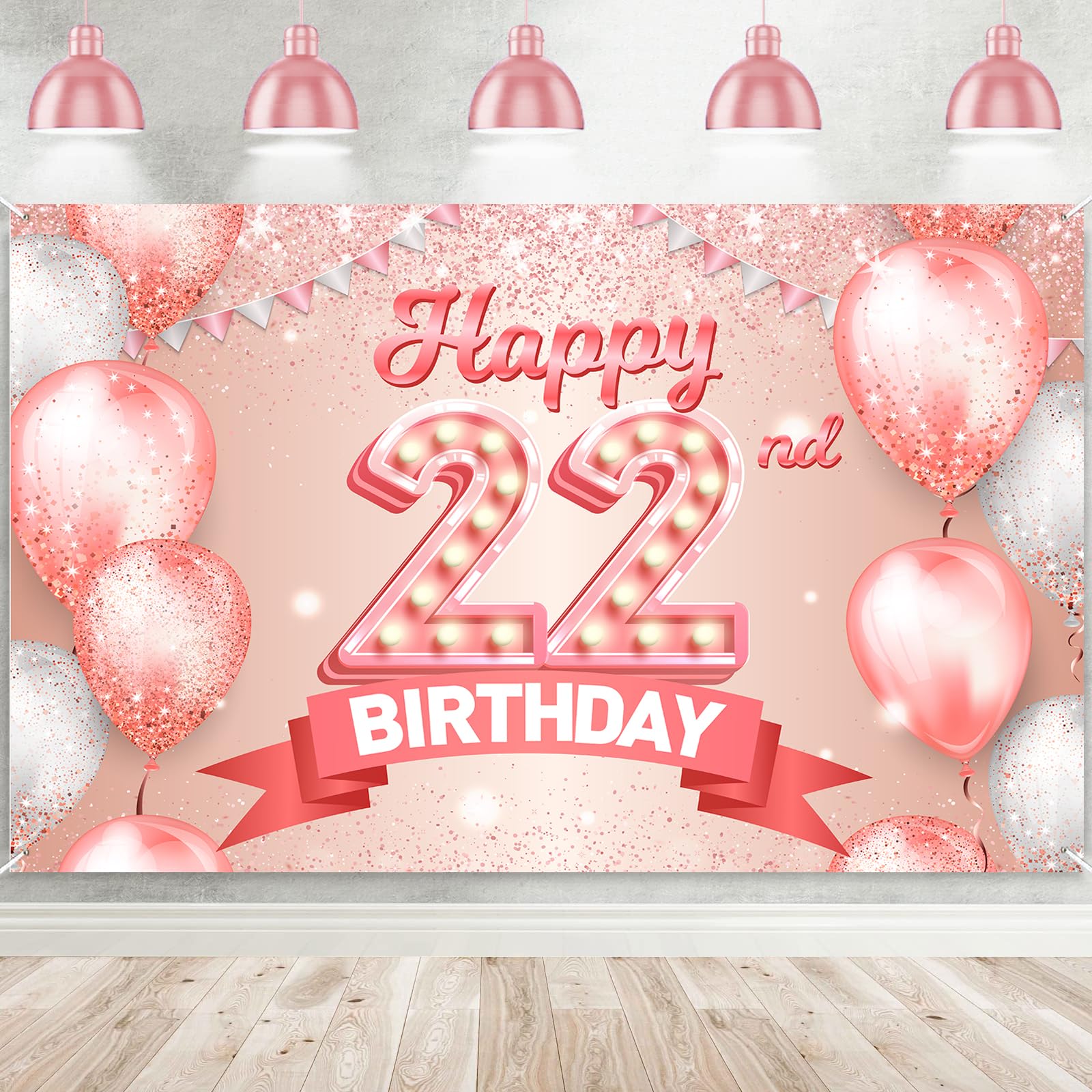 Amazon.com: Happy 22nd Birthday Rose Gold Banner Cheers to 22 Years Old ...