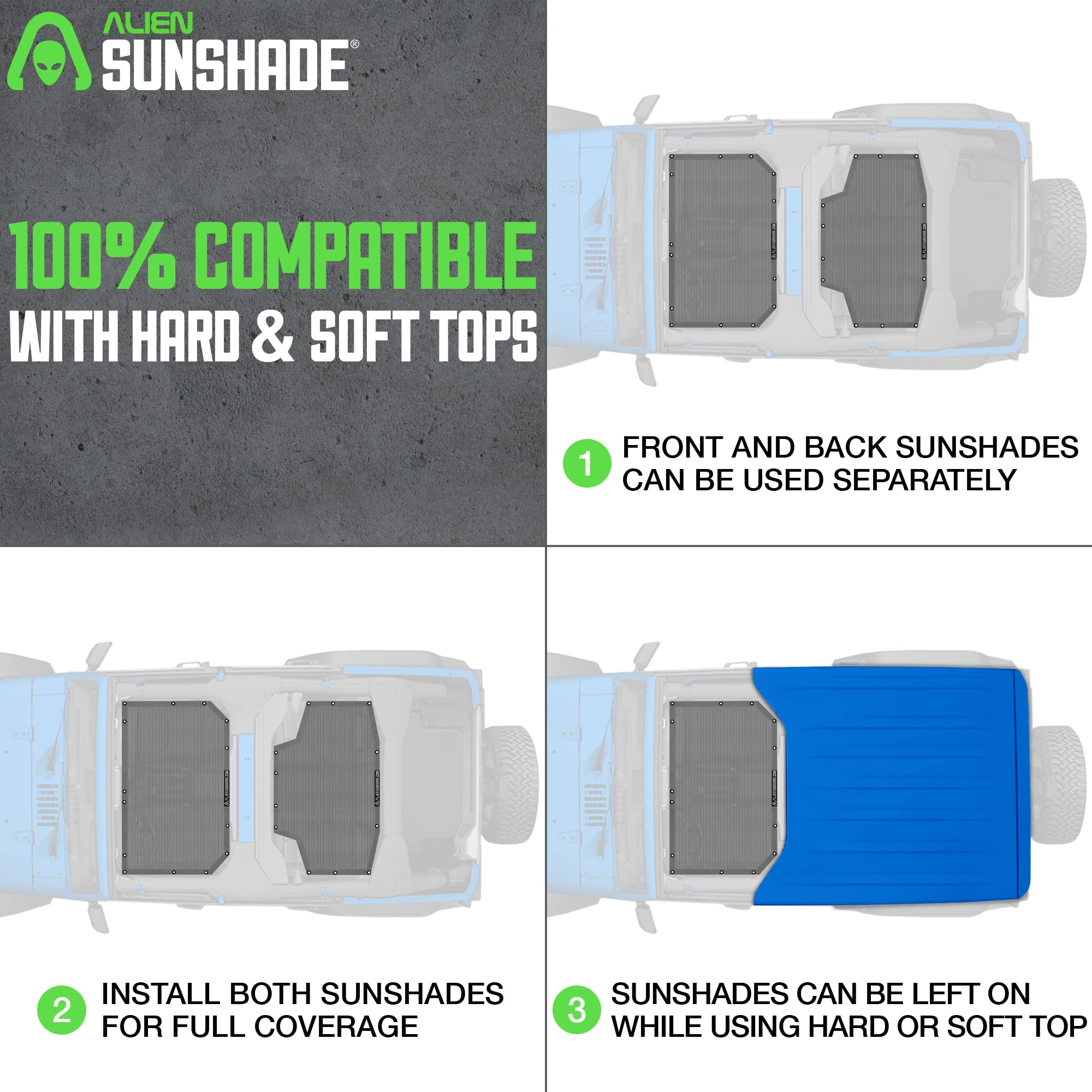 Alien Sunshade Jeep Wrangler JKU Gray (2007-2018) – Front & Rear Mesh ...