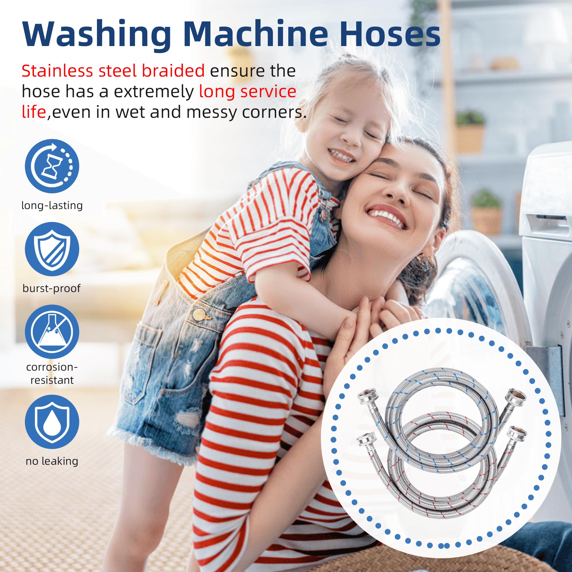 Snapklik.com : Stainless Steel Washing Machine Hoses 4FT Washer Hoses 3 ...