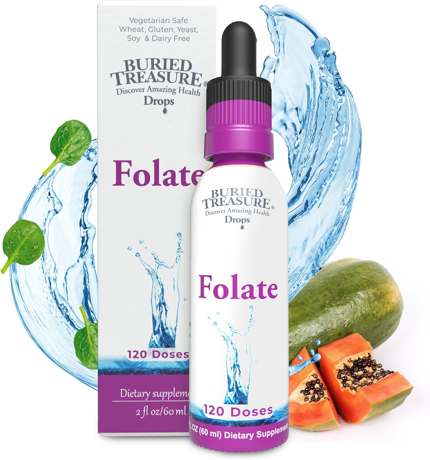 Amazon.com: Buried Treasure Folate Drops - Methylated B-9 (Calcium L-5 ...