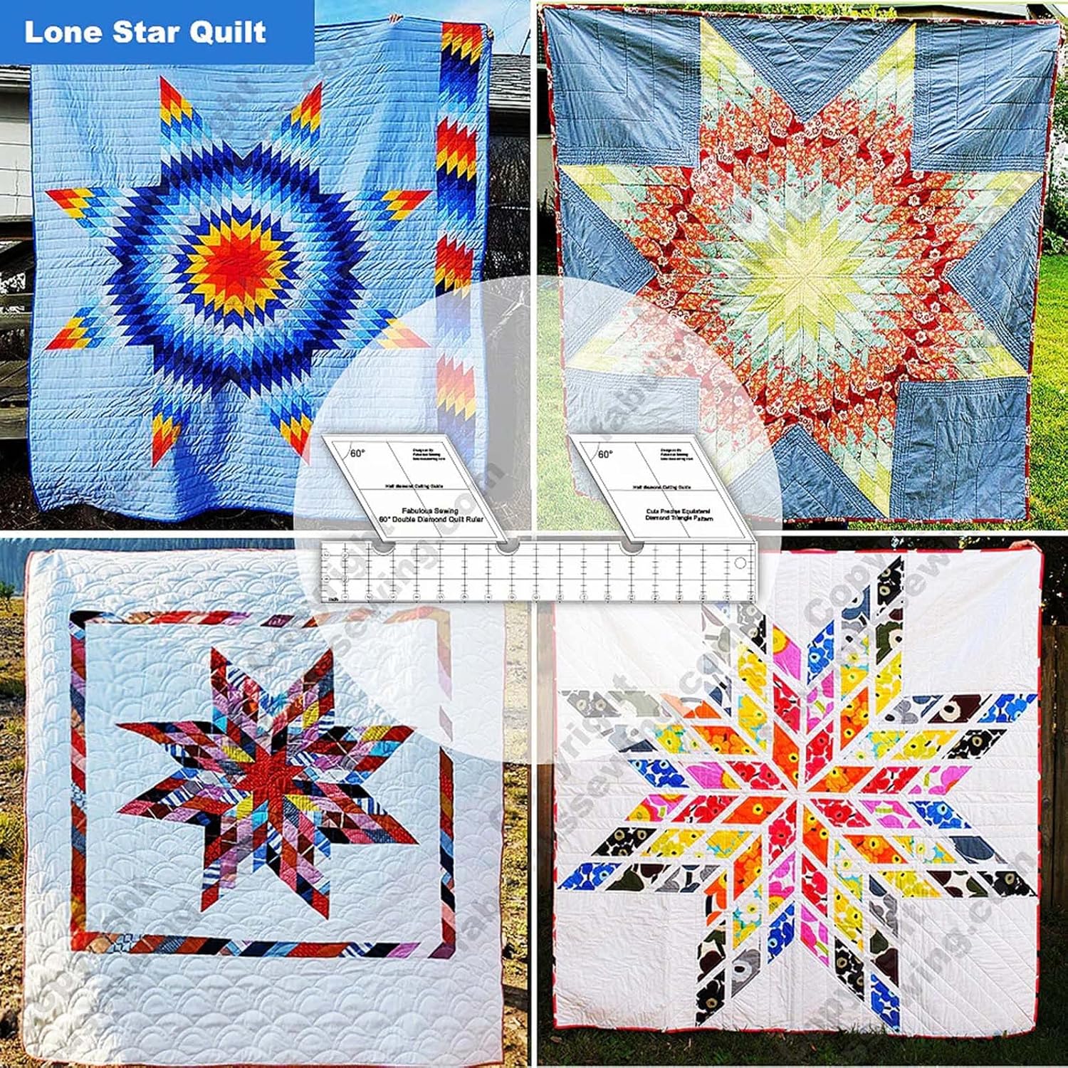 Amazon.com: Quilting Rulers - 60 Degree Double Strip Ruler, 60 Degree ...