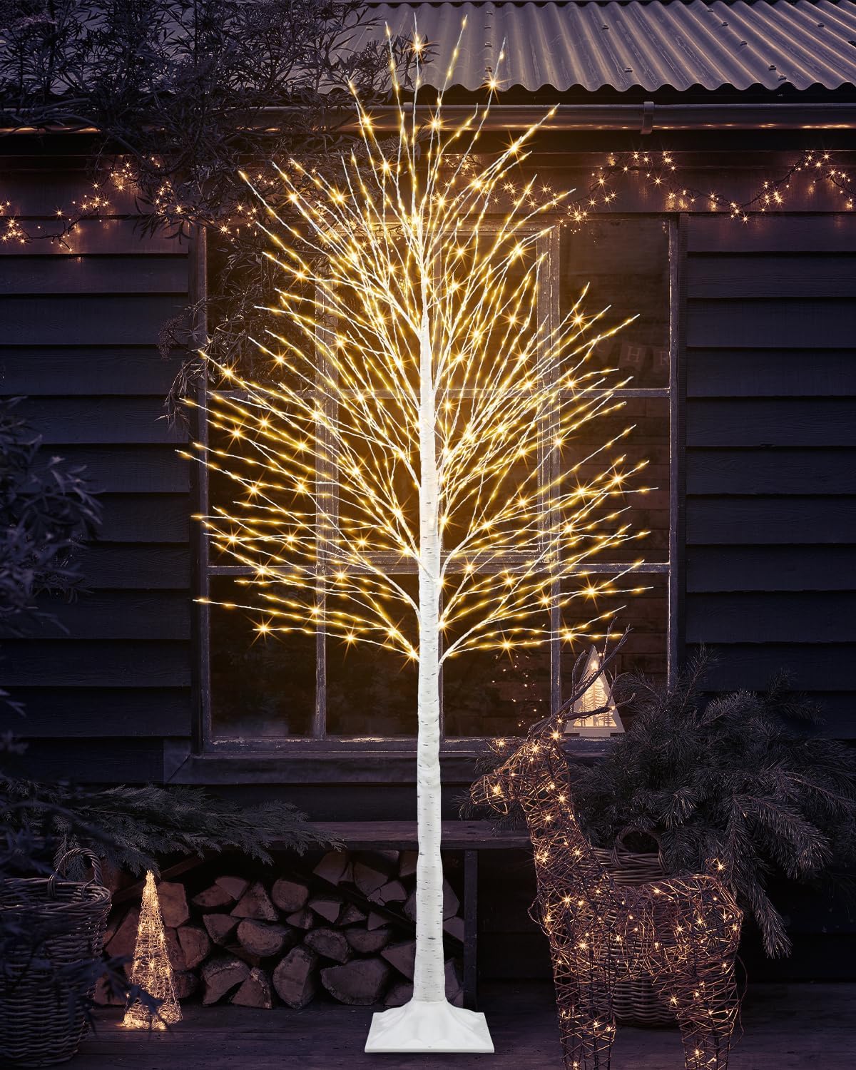 7 FT Lighted Birch Tree Artificial White Tree with 1224 LED Timer ...