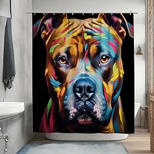 Amazon.com: yvkew Cute Dog Pitbull Shower Curtain for Bathroom, Colored ...