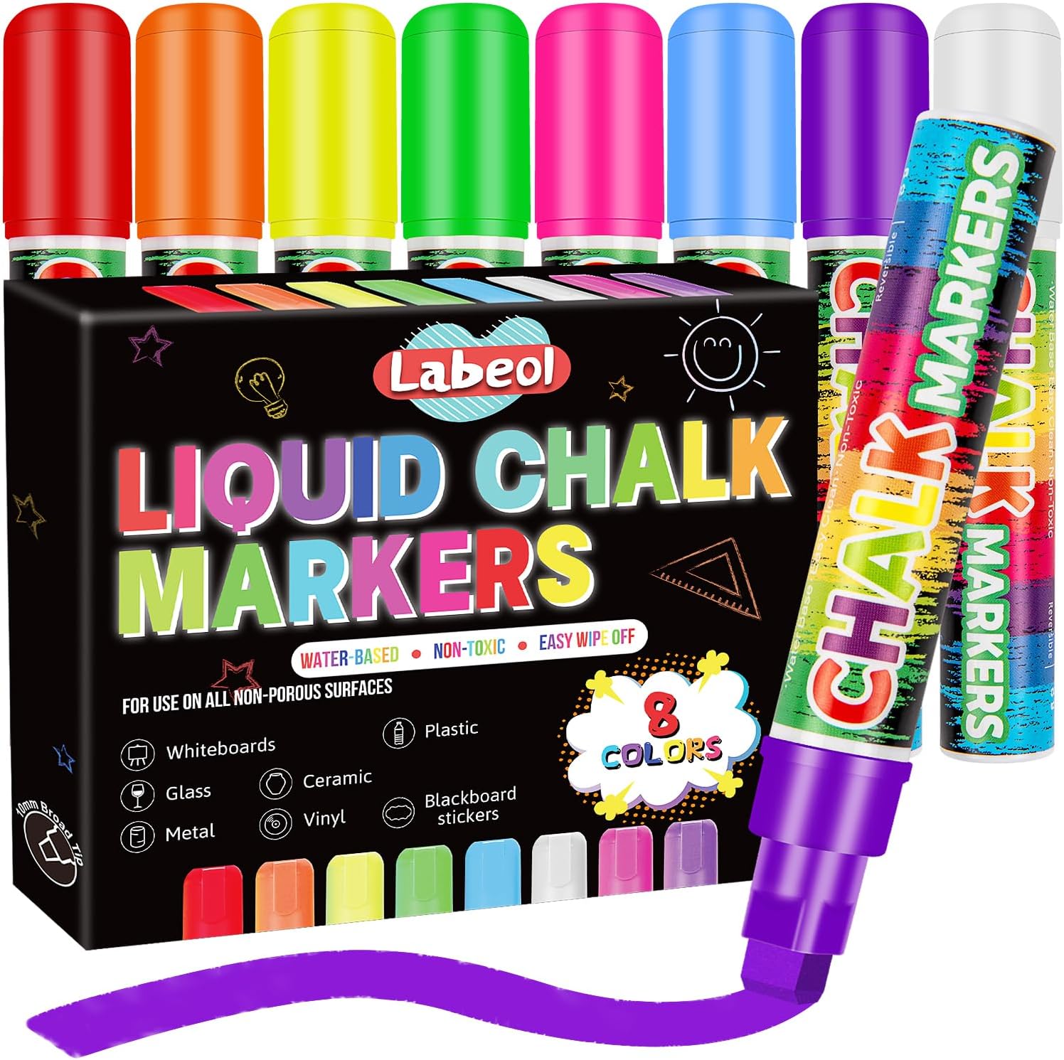 Amazon.com: Labeol 8 Colors 10mm Liquid Chalk Markers, 2-in-1 Nib ...