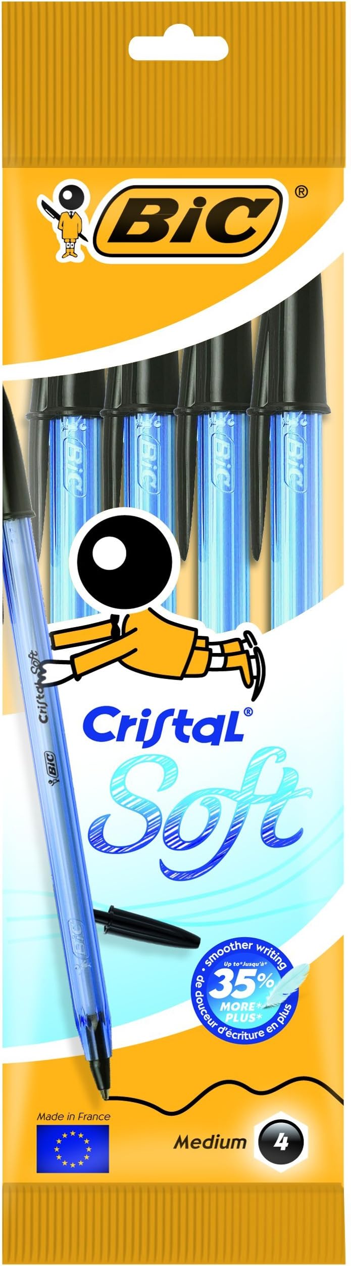 BIC Penne Nere a Sfera, Cristal Soft, Punta Media (1.2 mm), Confezione ...
