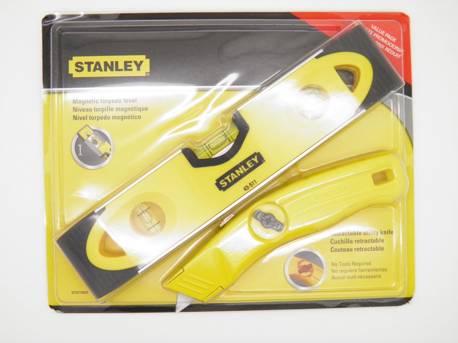 Stanley Magnetic Torpedo Level with Standley Retractable Utility Knife ...
