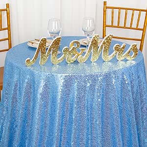 Amazon.com: ShiDianYi 72 Inch Baby Blue Round Sequin Tablecloth Baby ...