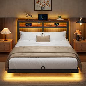 ChicZhiNest Floating Bed Frame Full Size with Storage Headboard,Double ...