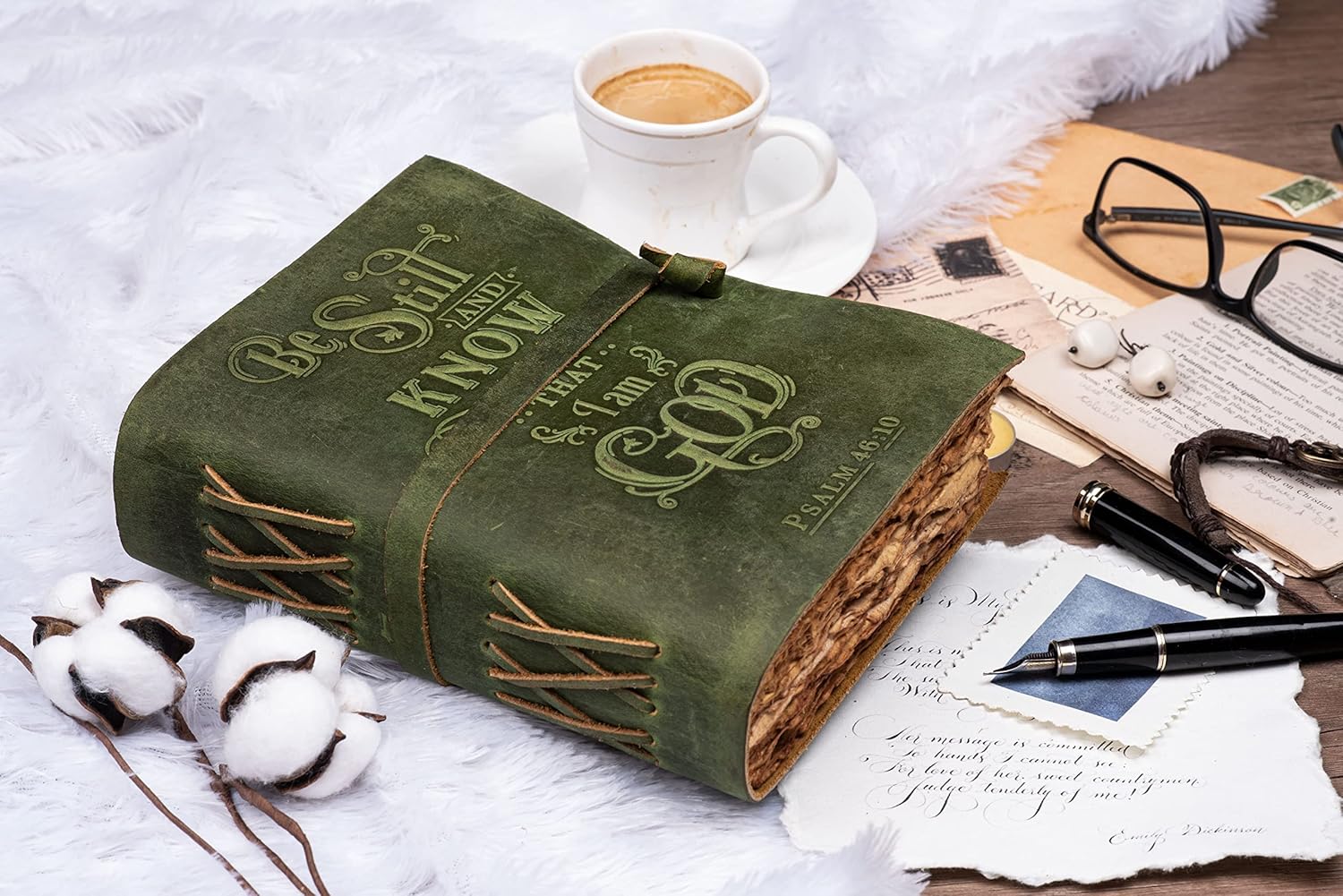 Bible Journal – Psalm 46v10 Embossed Bible Inscription – Leather Bound ...