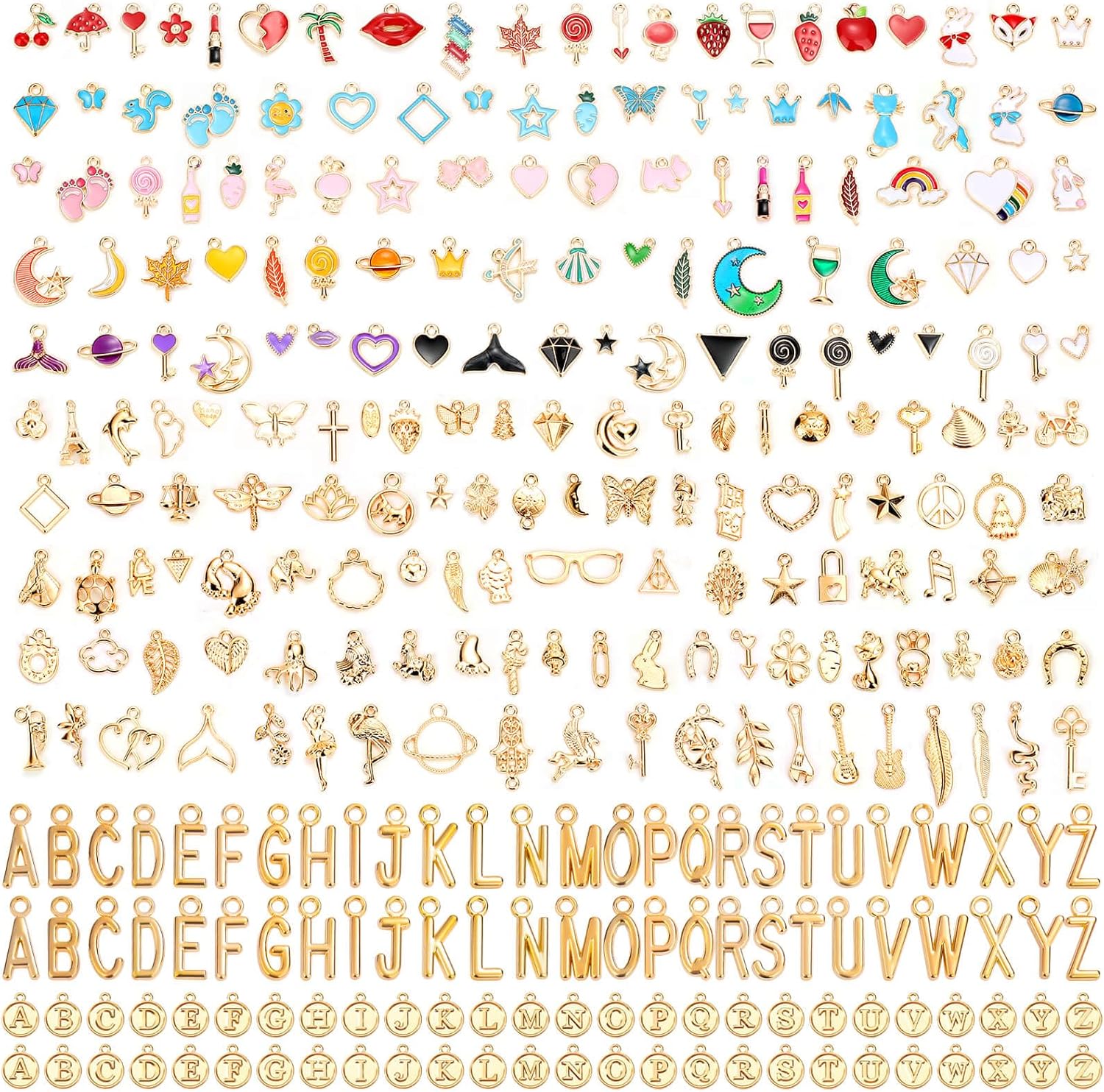 Amazon.com: Flasoo 304Pcs Gold Charms for Jewelry Making, Assorted ...