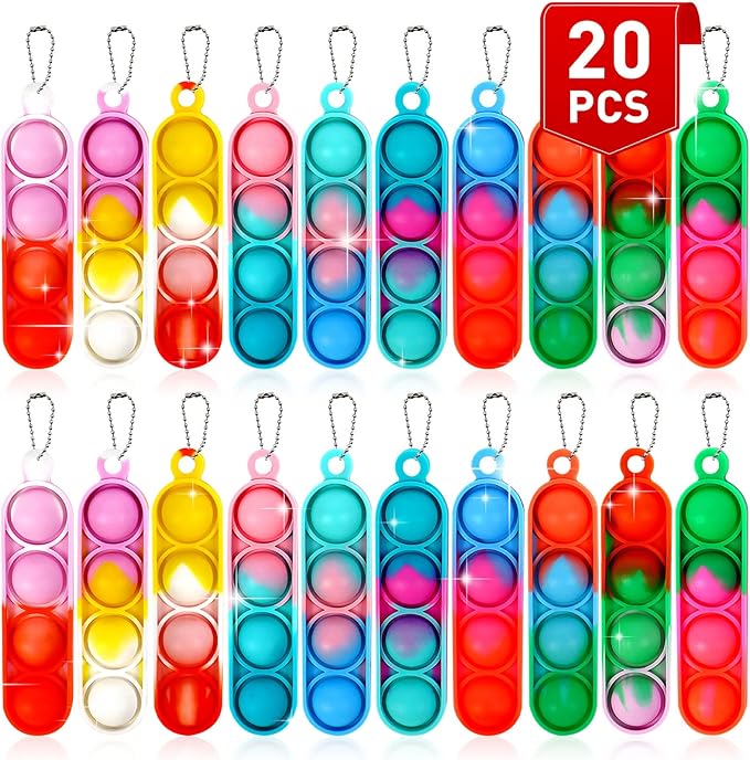 20 Pcs Fidget Keyring Party Bag Fillers for Kids, Mini Pop Keychain ...