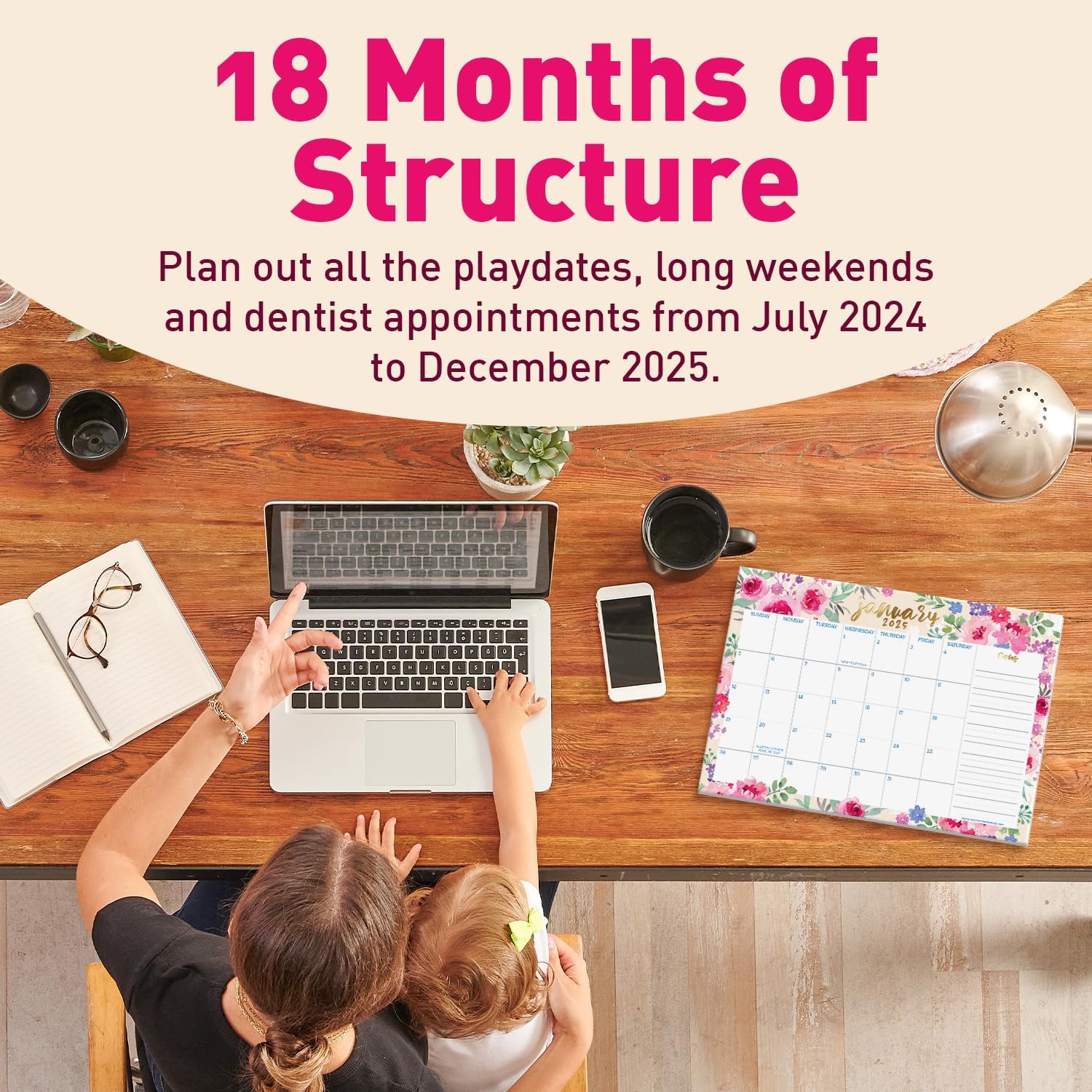 S&O Watercolor Floral Large Desk Calendar from July 2024 to December ...