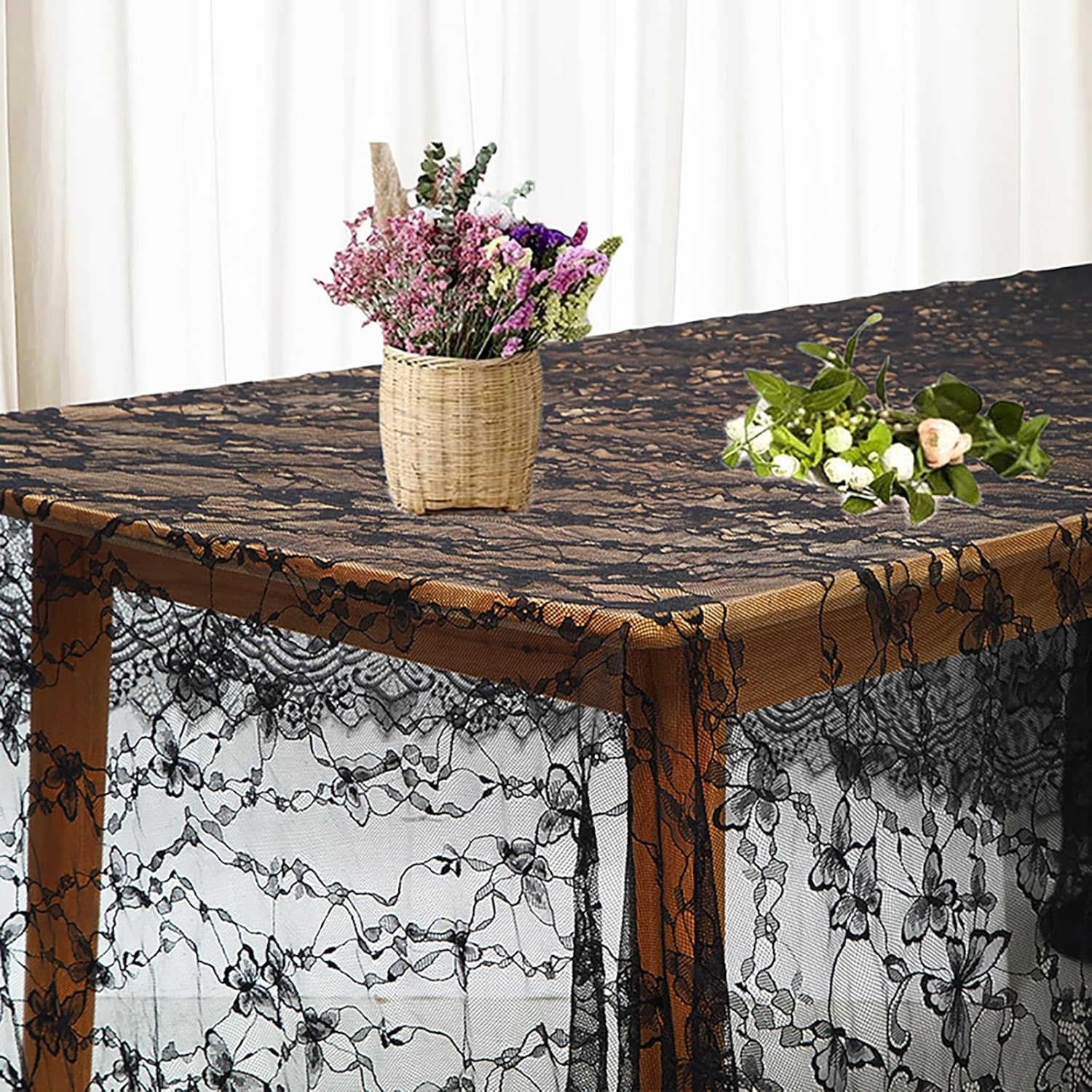 Amazon.com: Ziweidue 60 x 120 Inch Black Lace Tablecloth for Rustic ...