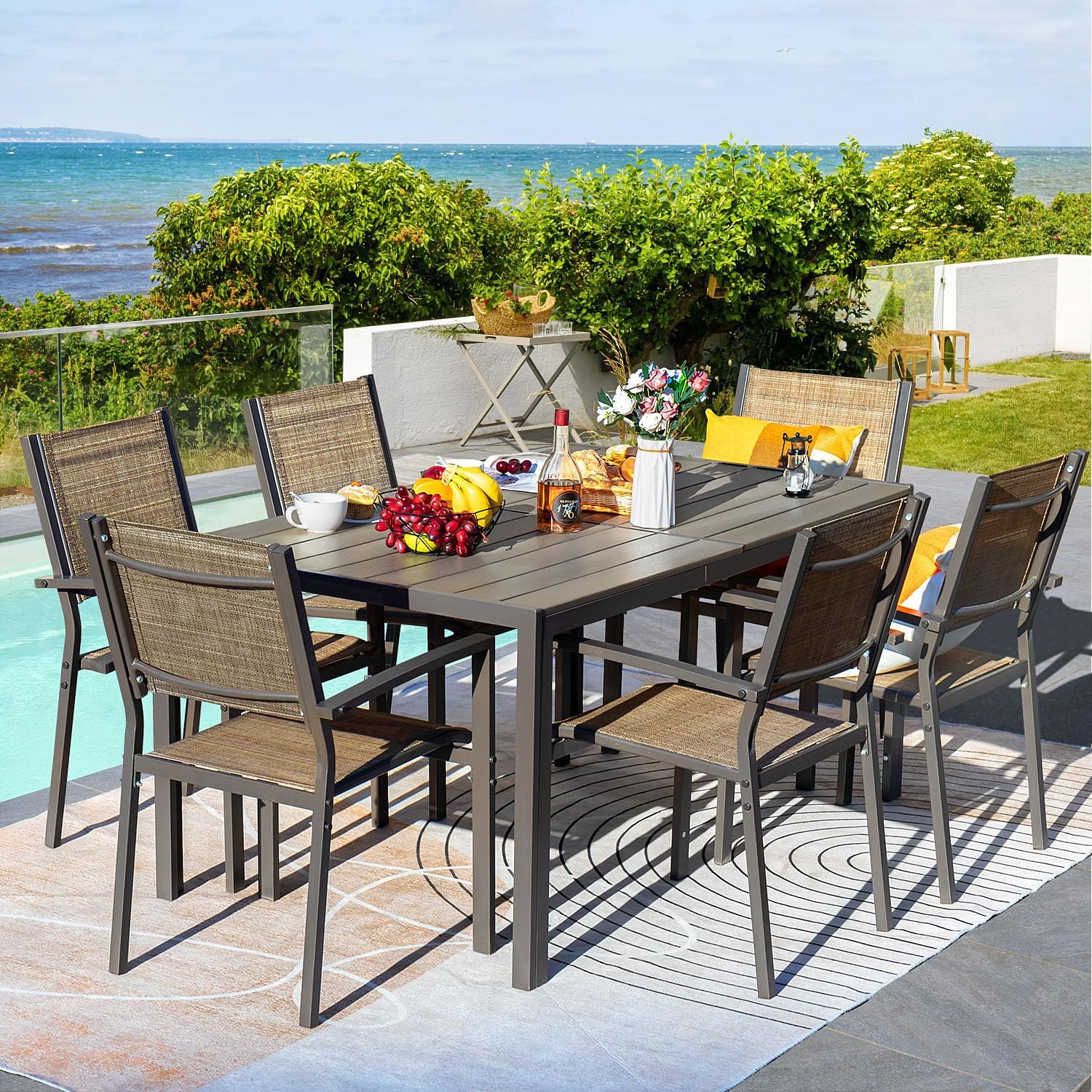 Amazon.com: Greesum 7 Piece Outdoor Dining Set Patio Furniture with ...