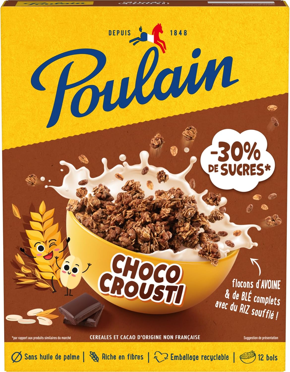 POULAIN Choco Crousti 375g Céréales Chocolat aux Flocons d'Avoine