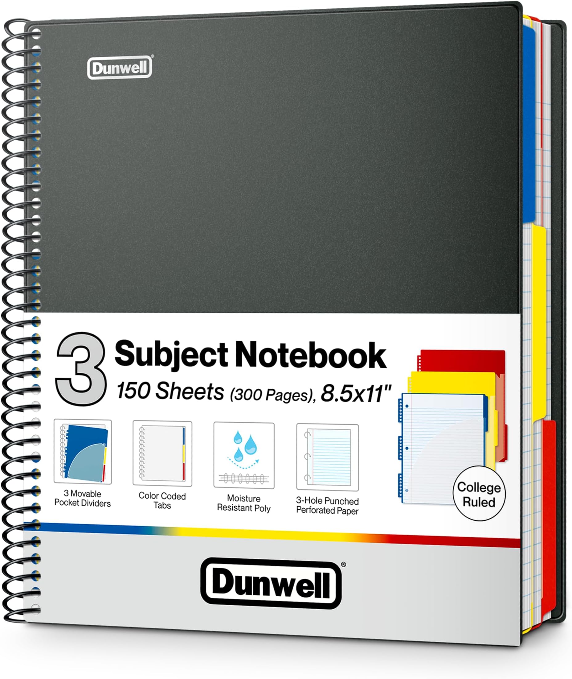 Amazon.com : MOWEE Spiral Notebook - 5 Subject Notebook, College Ruled ...