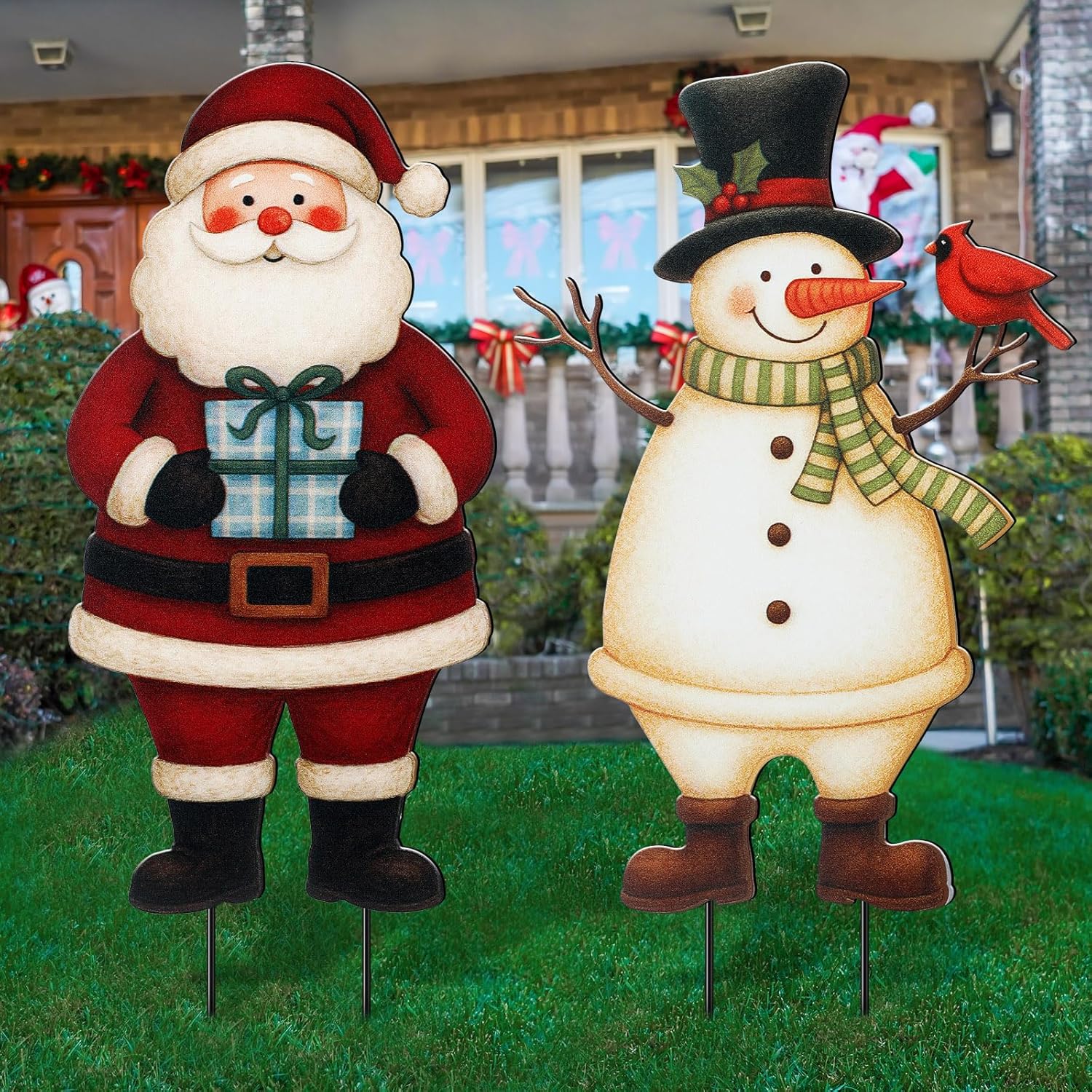 Amazon.com : Memorywuu 2 Pack Christmas Yard Stakes Metal Stakes 3D Boy ...